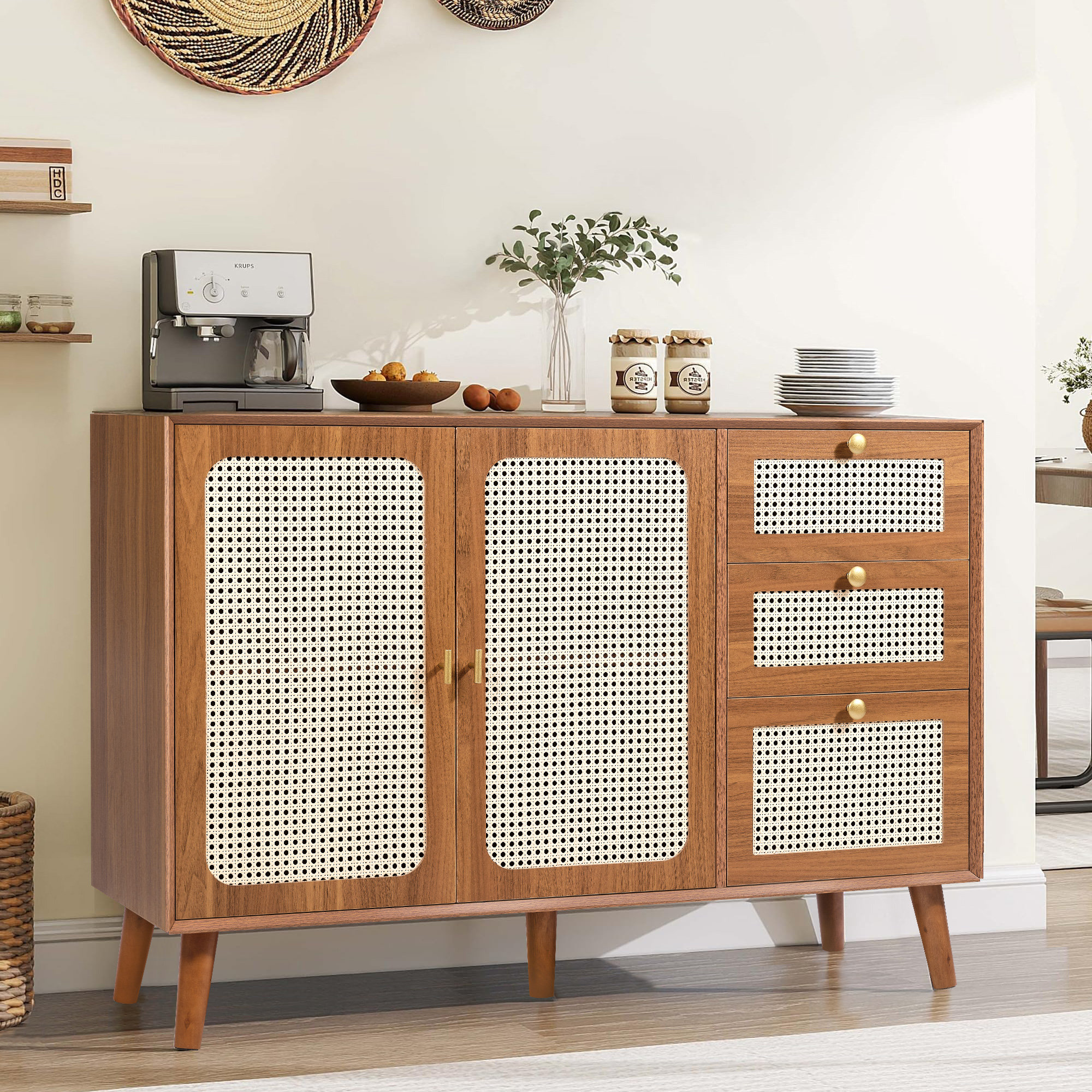 Latitude Run® 47"W Rattan Cabinet, Sideboard Buffet Cabinet with 2 ...