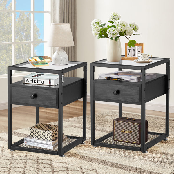 Trent Austin Design® Kempst Tempered Glass Nightstand with Metal Frame ...