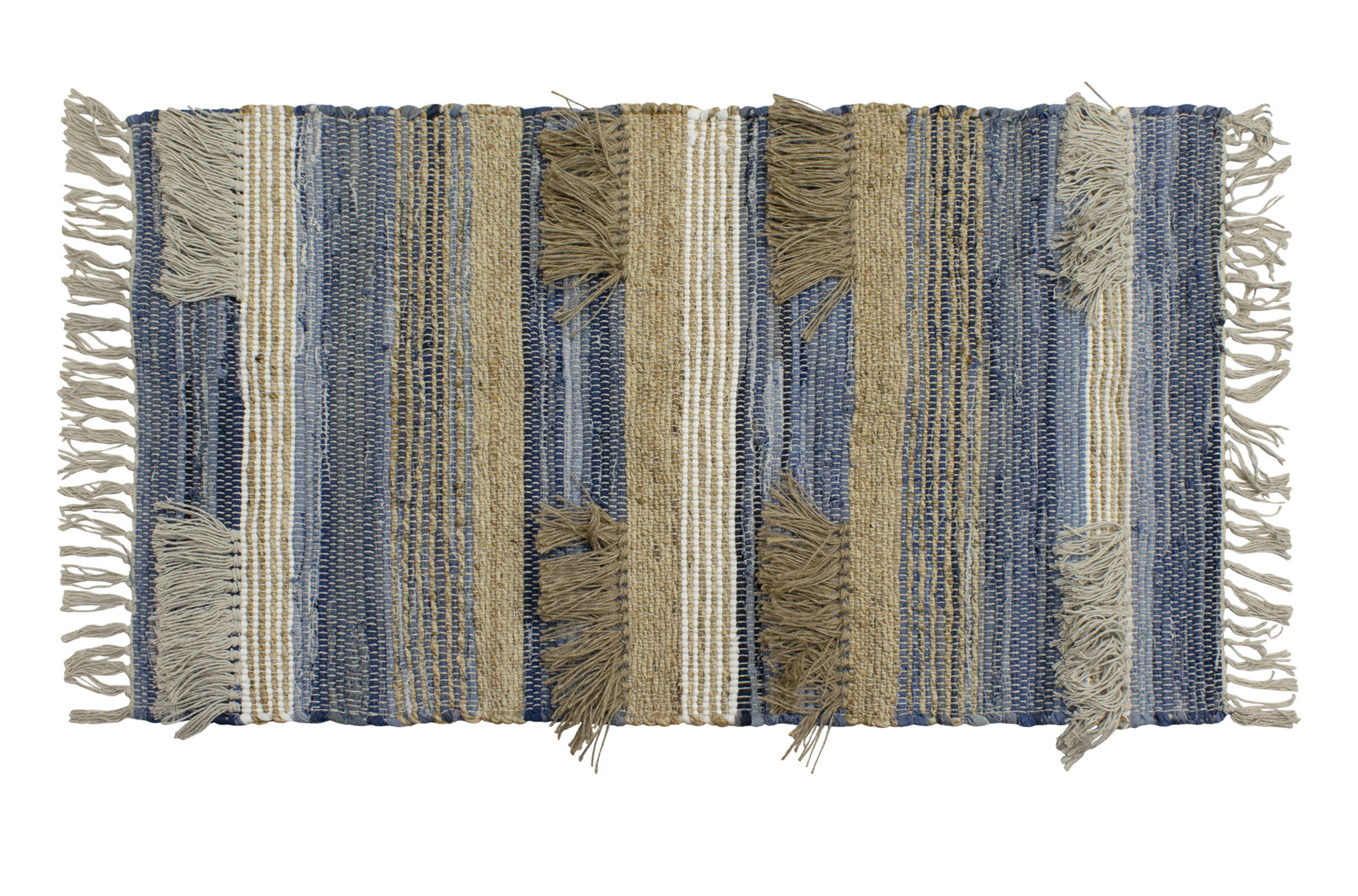 French Connection Mitsiki Striped Hand-Knotted Cotton Denim Blue Area ...
