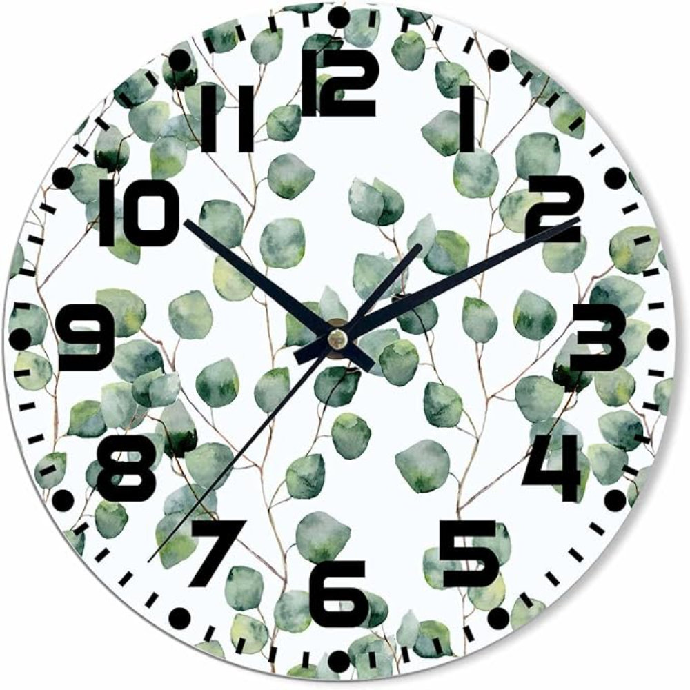 Dakota Fields Green Leaves Wall Clock Battery Operated Eucalyptus Round ...