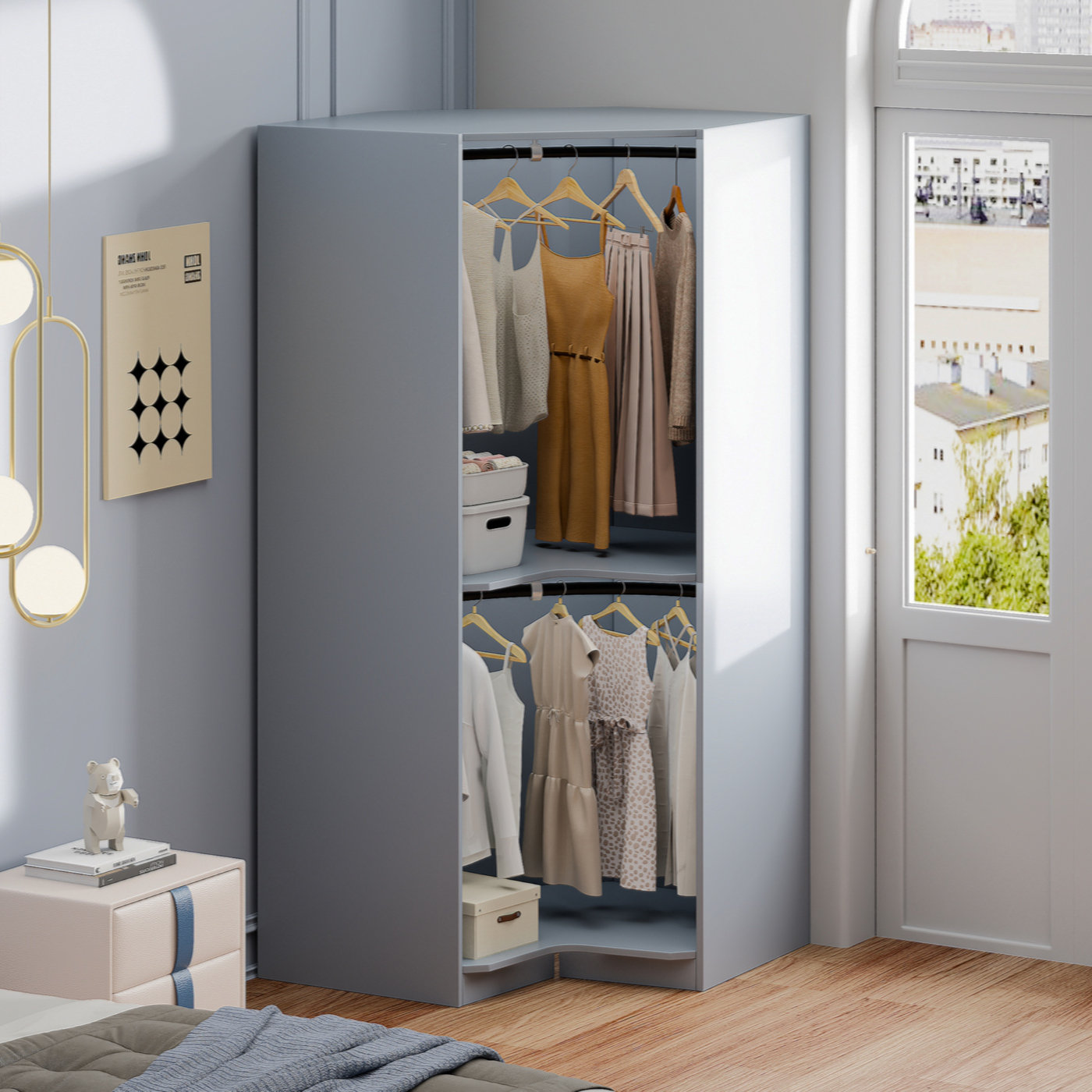 Ebern Designs Polygon Corner Wardrobe Free Standing Wardrobe Closets ...