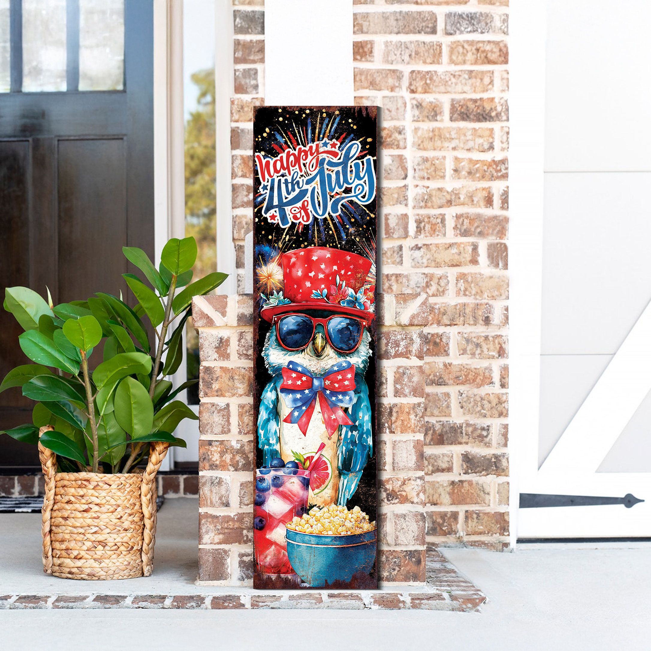 The Holiday Aisle® 4th of July Porch Sign with Fireworks & Owl ...