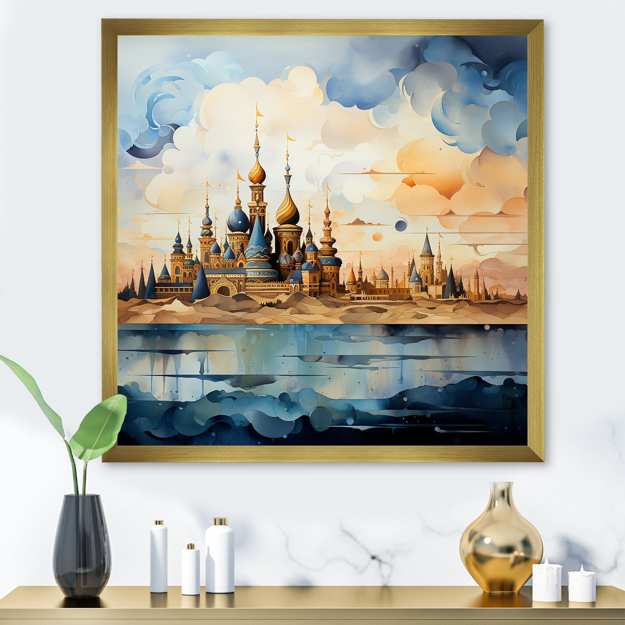 Charlton Home® Islamic Oasis Blue And Yellow Mosque - Islam Wall Art ...