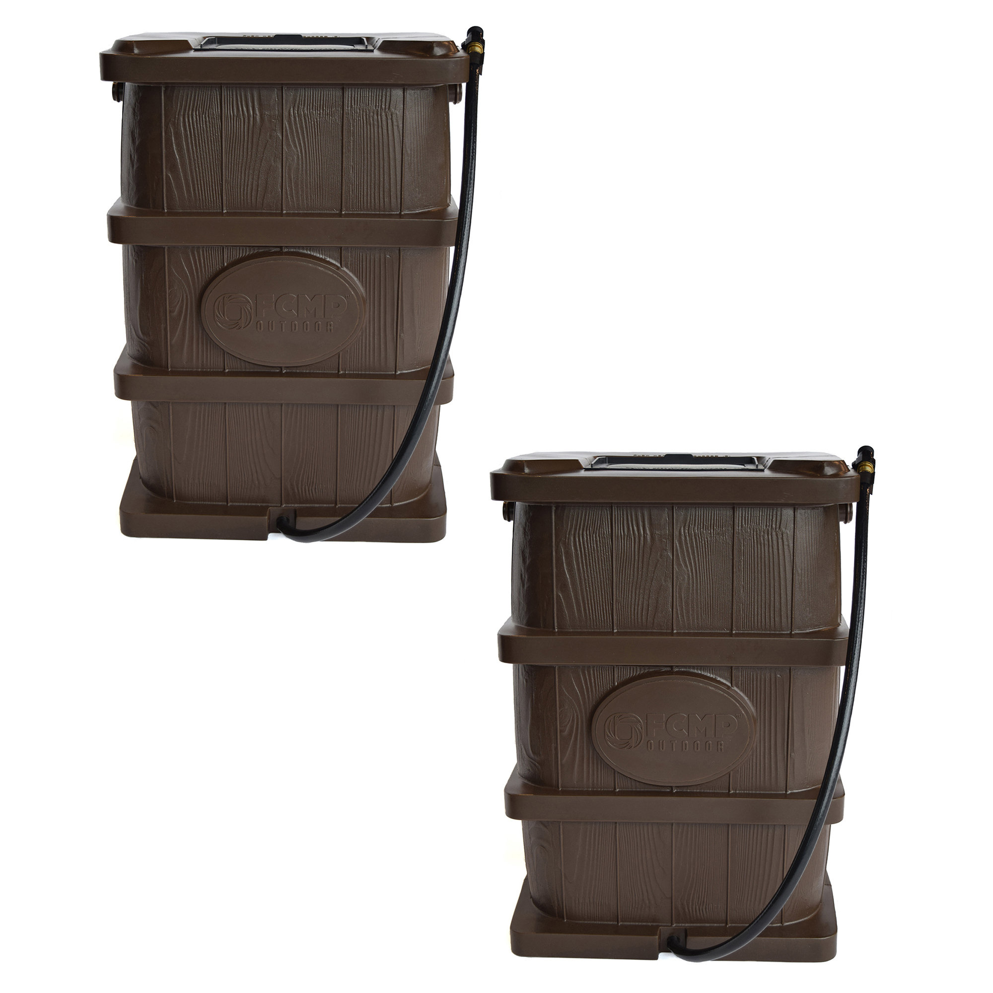 FCMP Outdoor 45 Gal Wood Grain Rain Catcher Barrel Container Brown ...