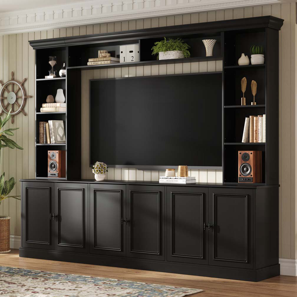 One Allium Way® Wood Top Entertainment Center With 3 Cabinets ...