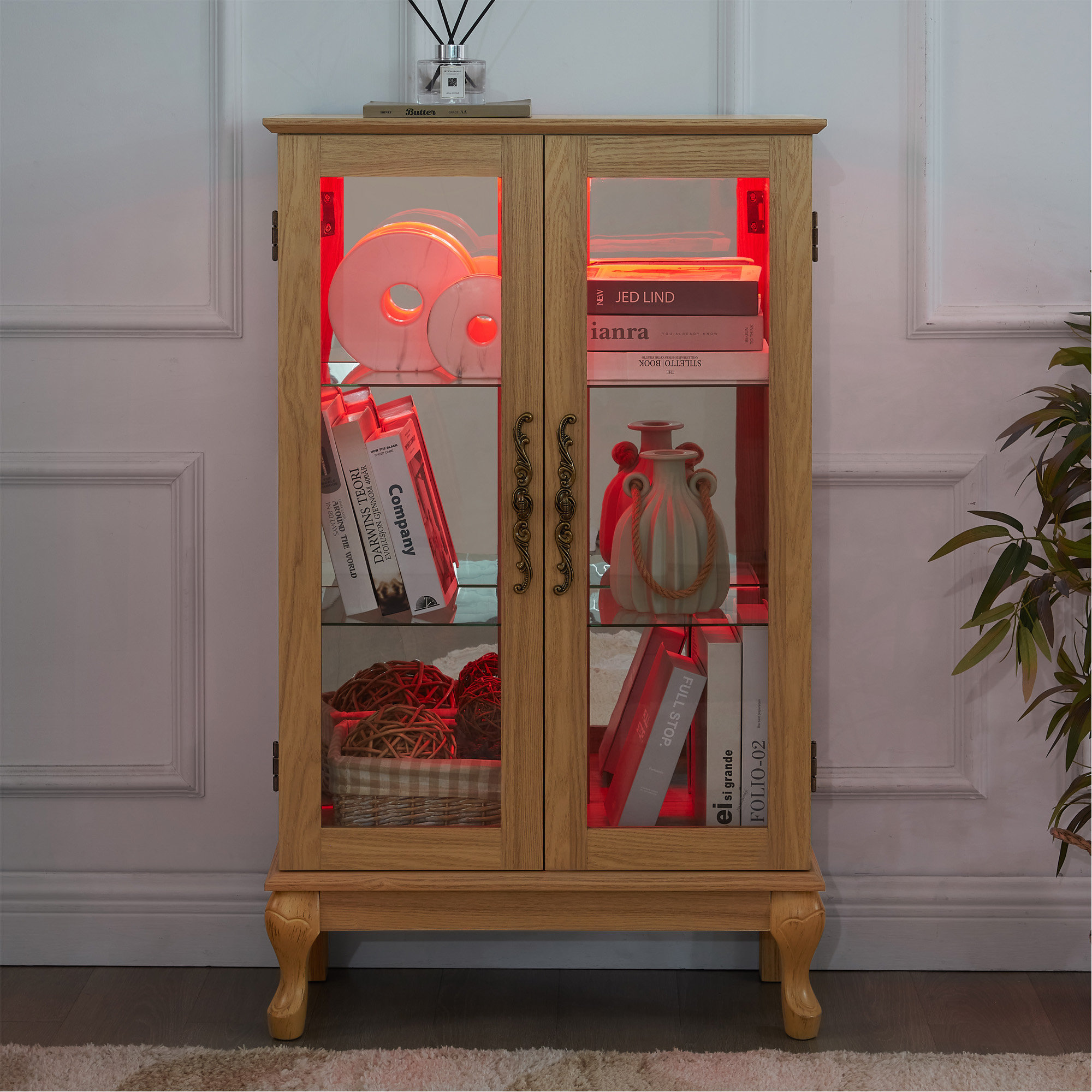 Red Barrel Studio® Elegant Light Oak Curio Cabinet With Tempered Glass ...