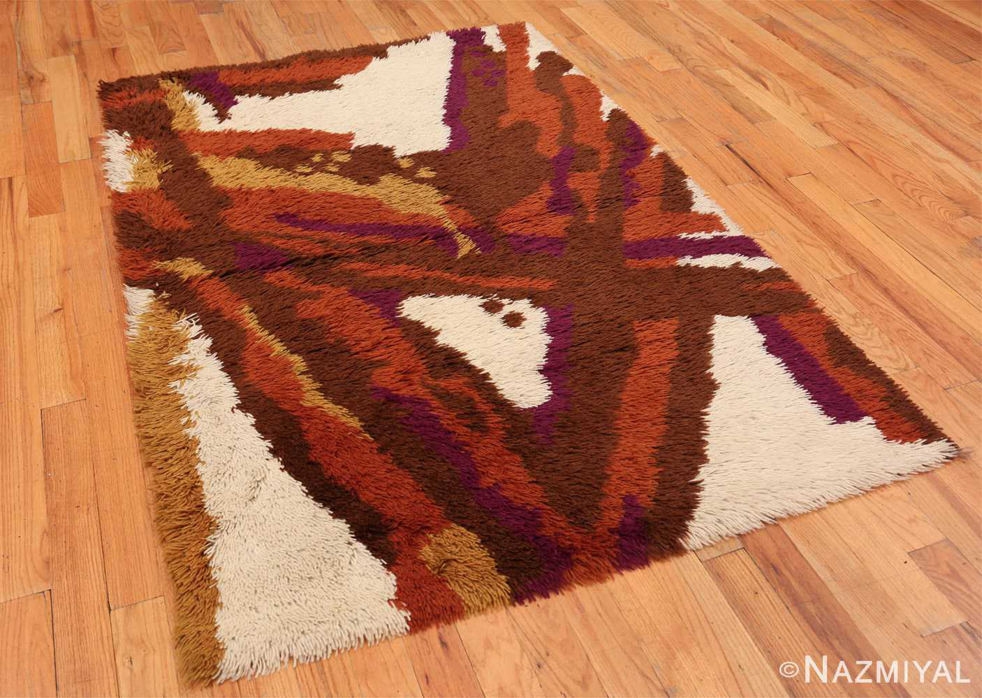 Nazmiyal Collection Small Vintage Swedish Scandinavian Shag Rya Rug ...