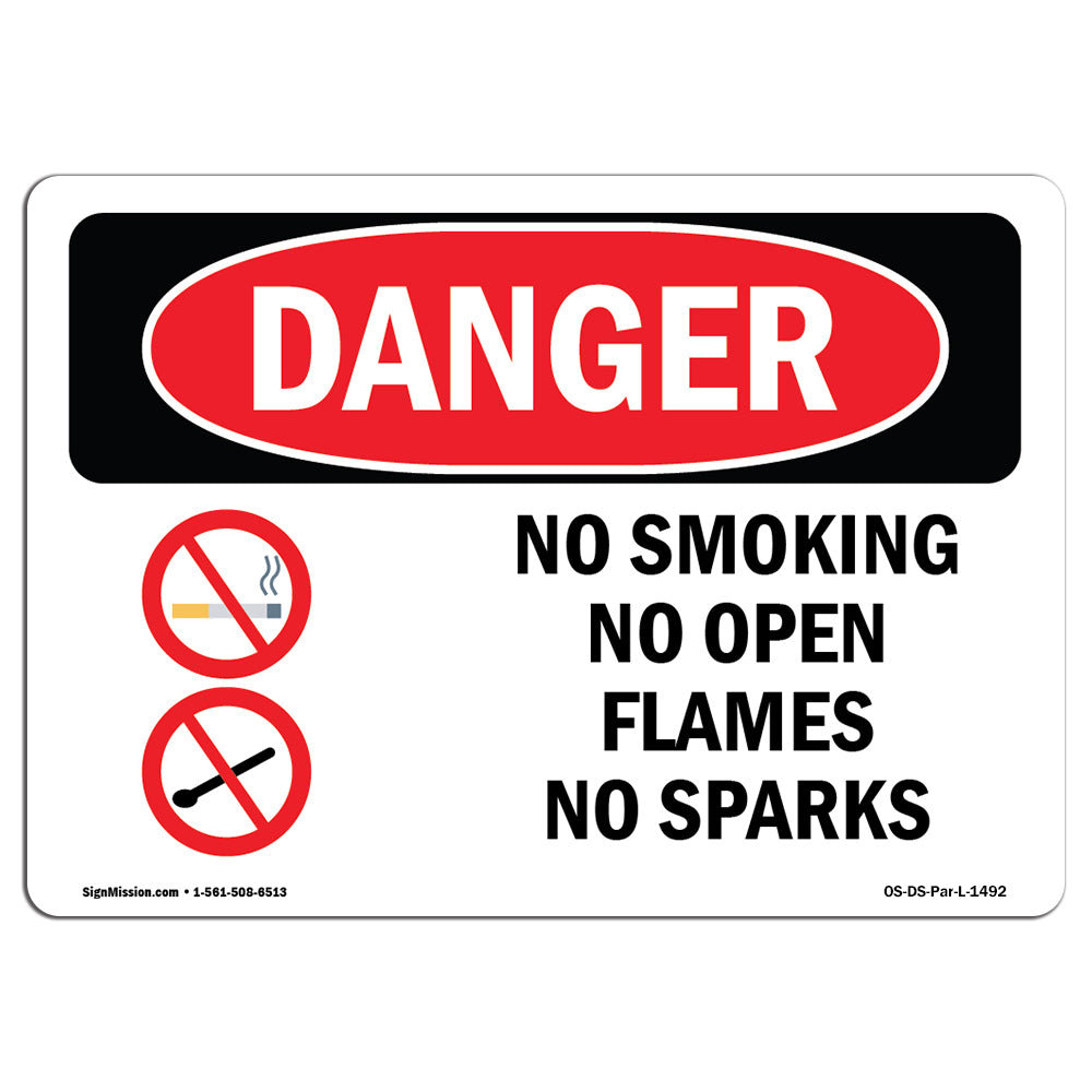 SignMission No Smoking No Open Flames No Sparks Aluminum Sign 12 x 18 ...