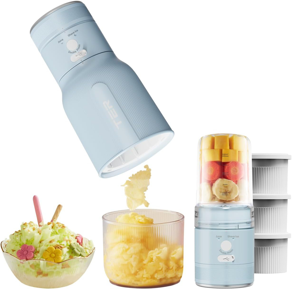 PANDA GENIUS Ice Shaver Machine Portable Blender 2 In 1, Shaved Ice ...