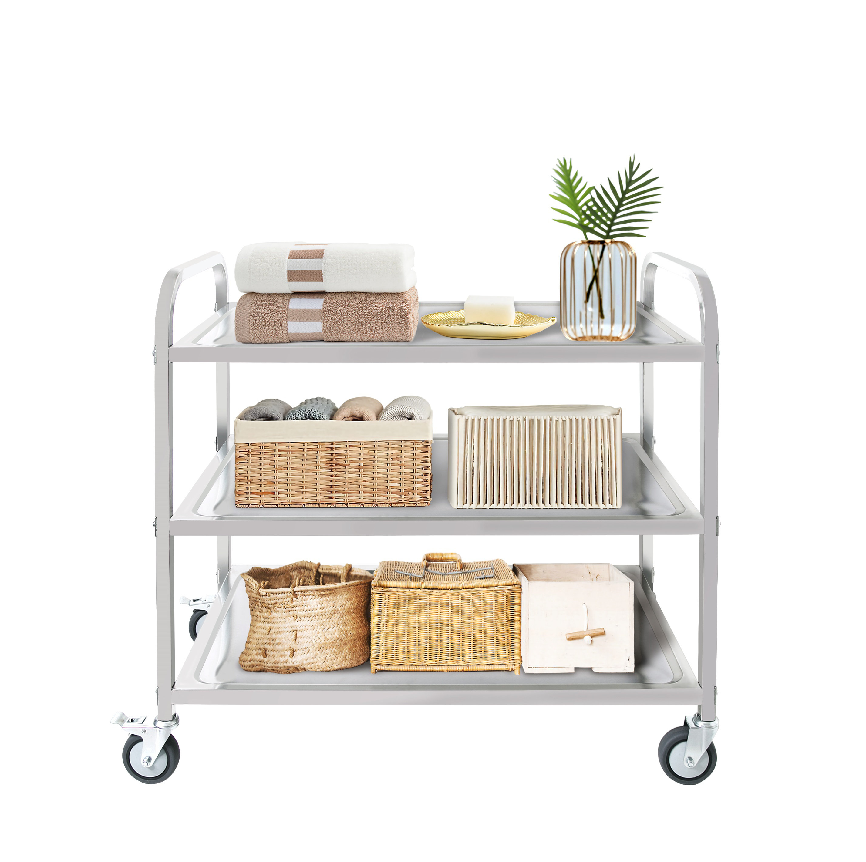 Kozart 3-Tier Stainless Steel 360°Rotation Storage Cart with Locking ...
