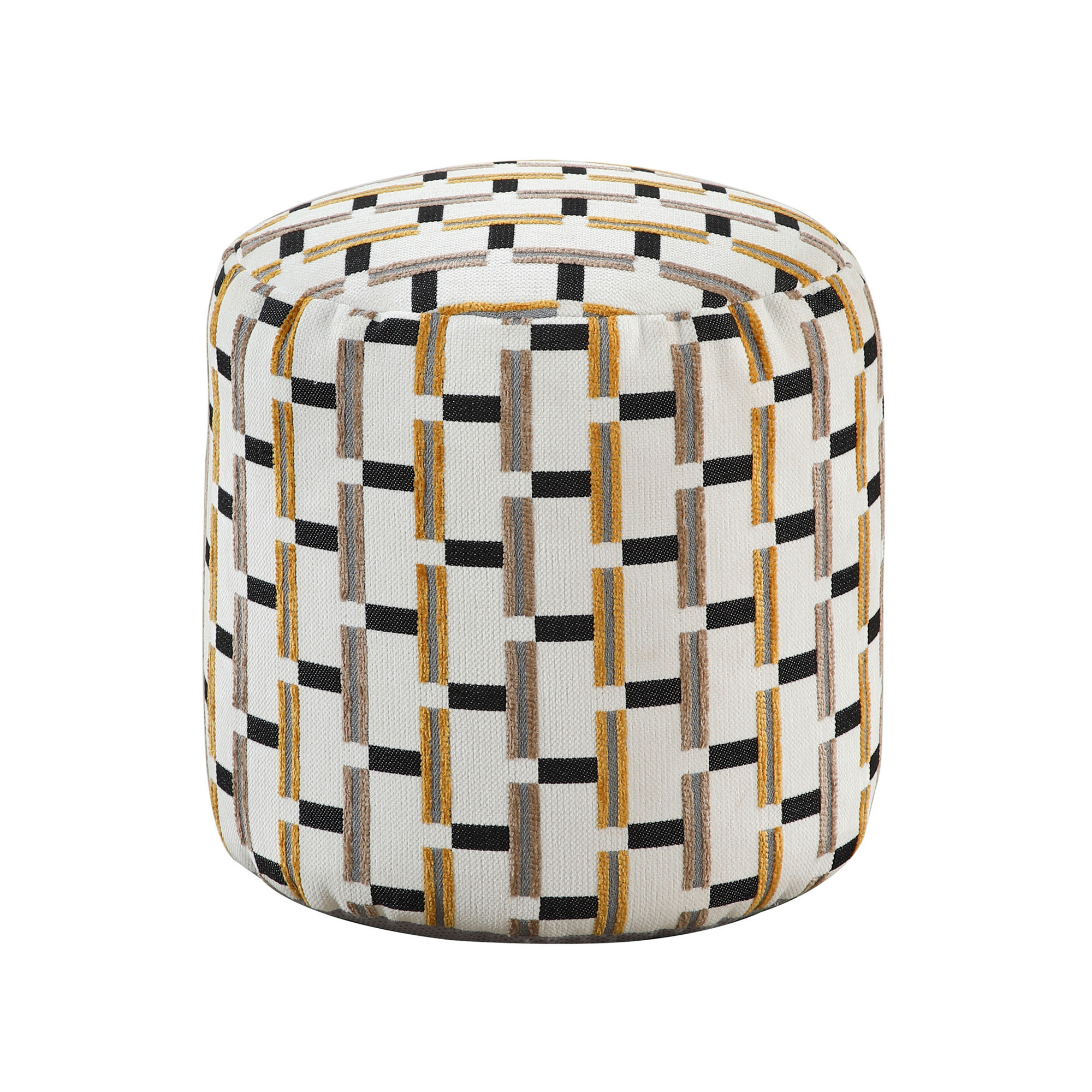 Latitude Run® Cylindrical Pouf Multi-Color Jacquard Fabric Upholstery ...
