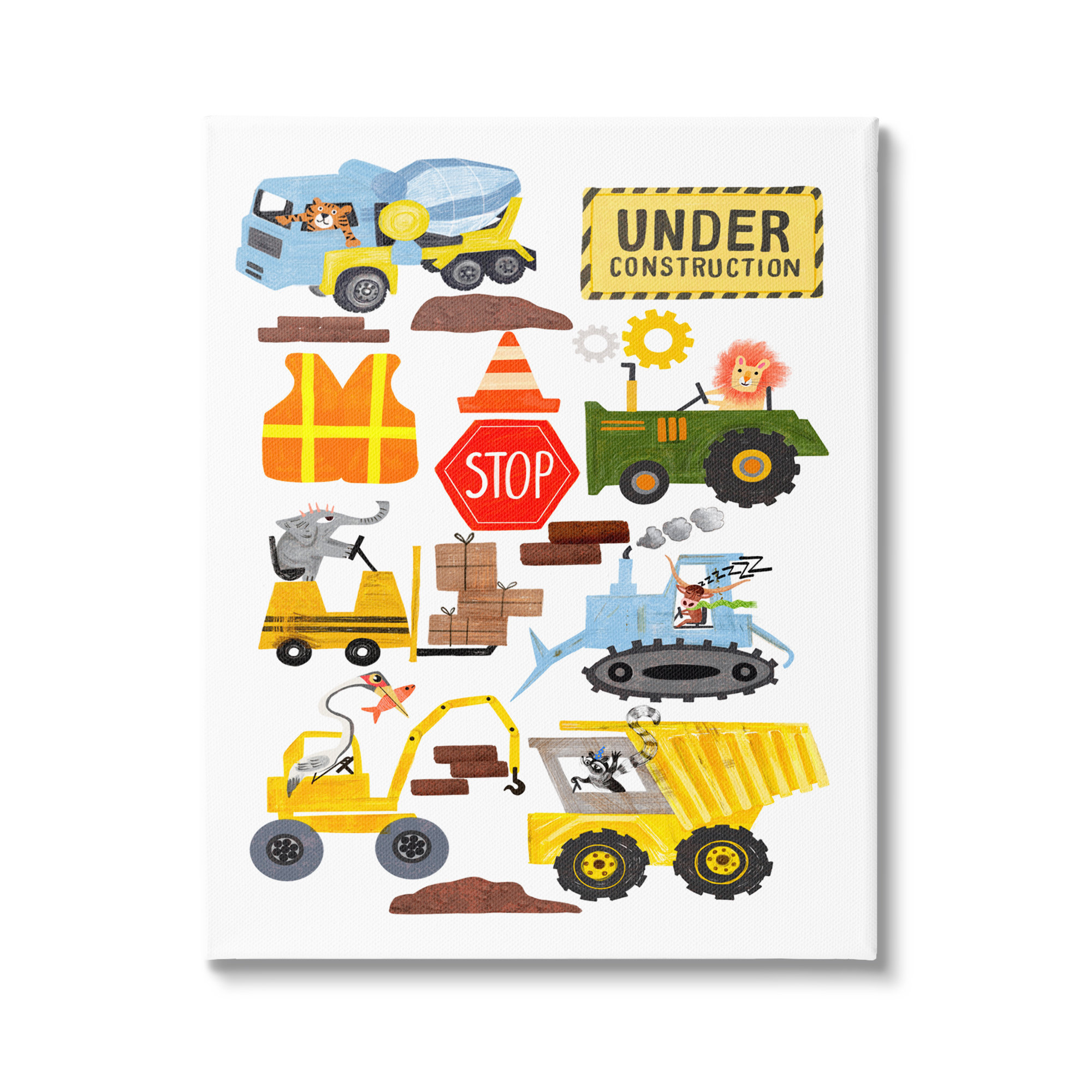 Mason & Marbles Construction Vehicles And Animals On Canvas by Juliet ...