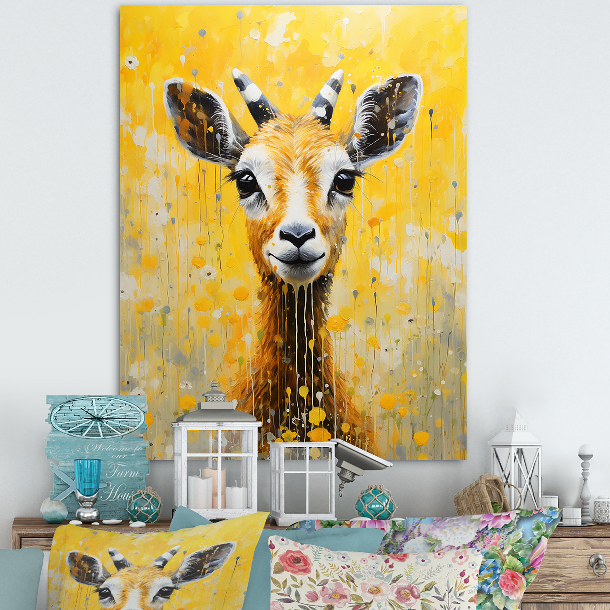 Millwood Pines Popart Yellow Goat Portrait - Goat Wall Art Prints ...