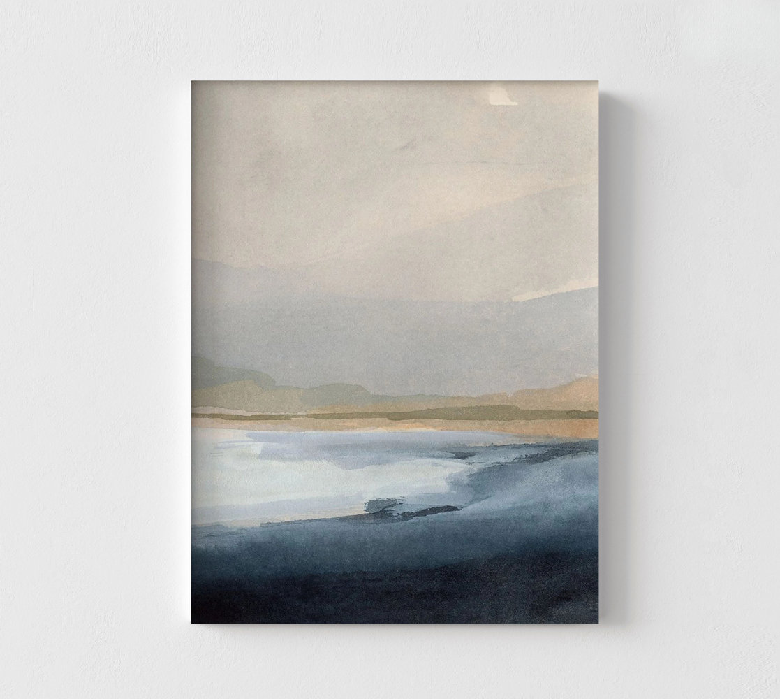 WeFrameArt Navy Blue Landscape Painting Print, Framed Beach Wall Art ...