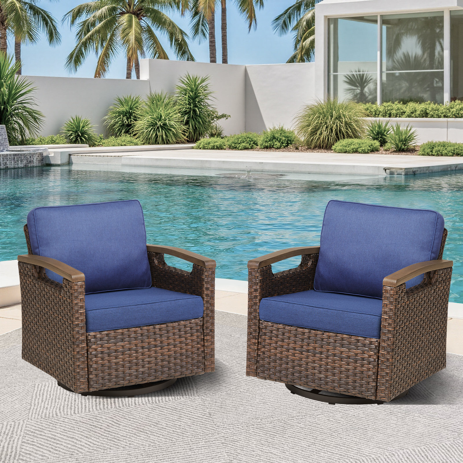Red Barrel Studio® 2-Piece Premium Swivel Rocker Set, PE Wicker 360 ...