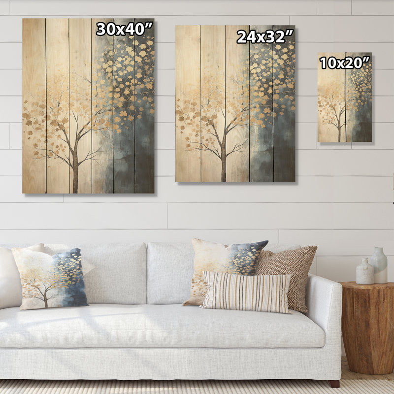 Lark Manor™ Gold And Blue Treasure Trees Scenery - Trees Wood Panel ...
