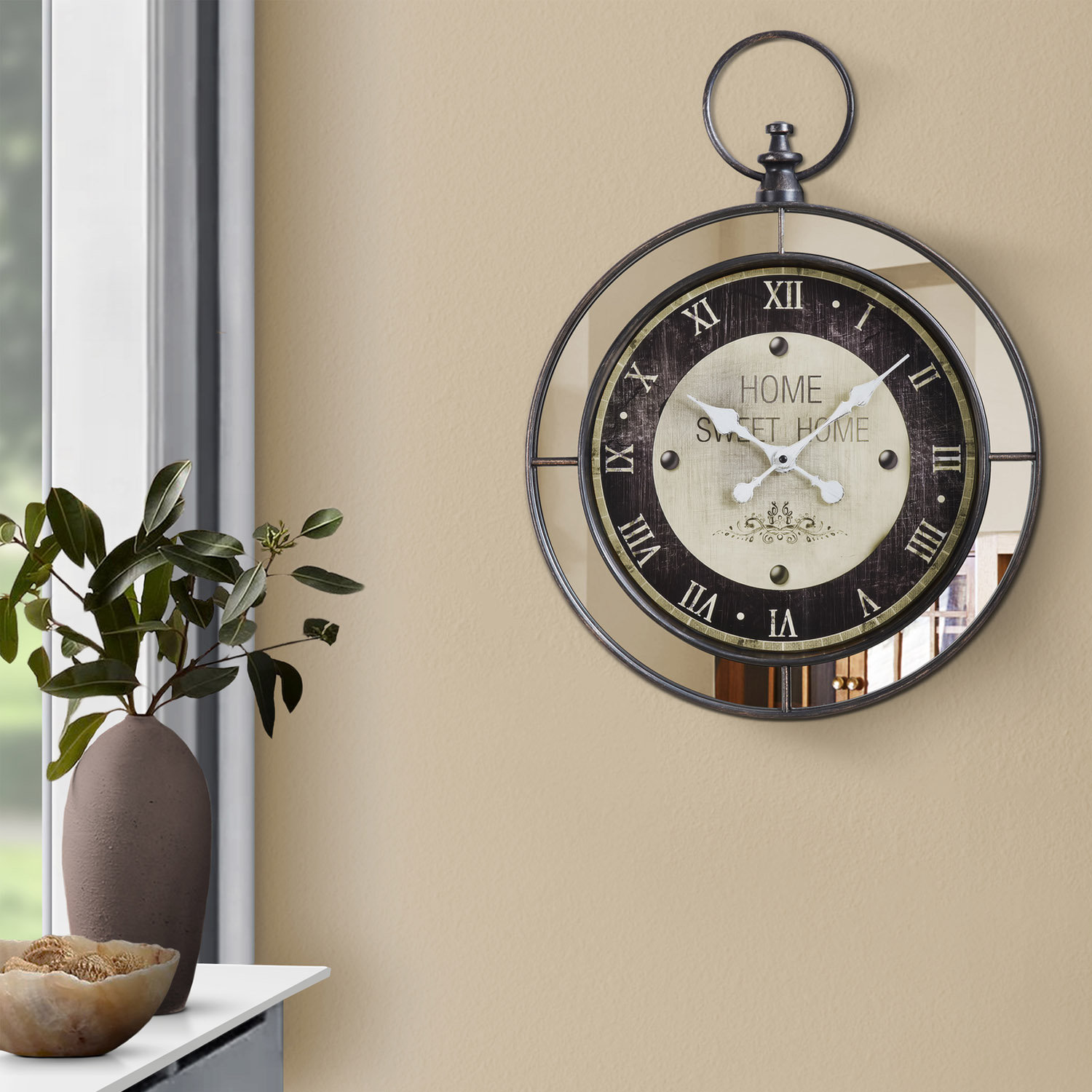 Mercer41 18" Metal Wall Clock Round Wooden Mirror Clocks | Wayfair
