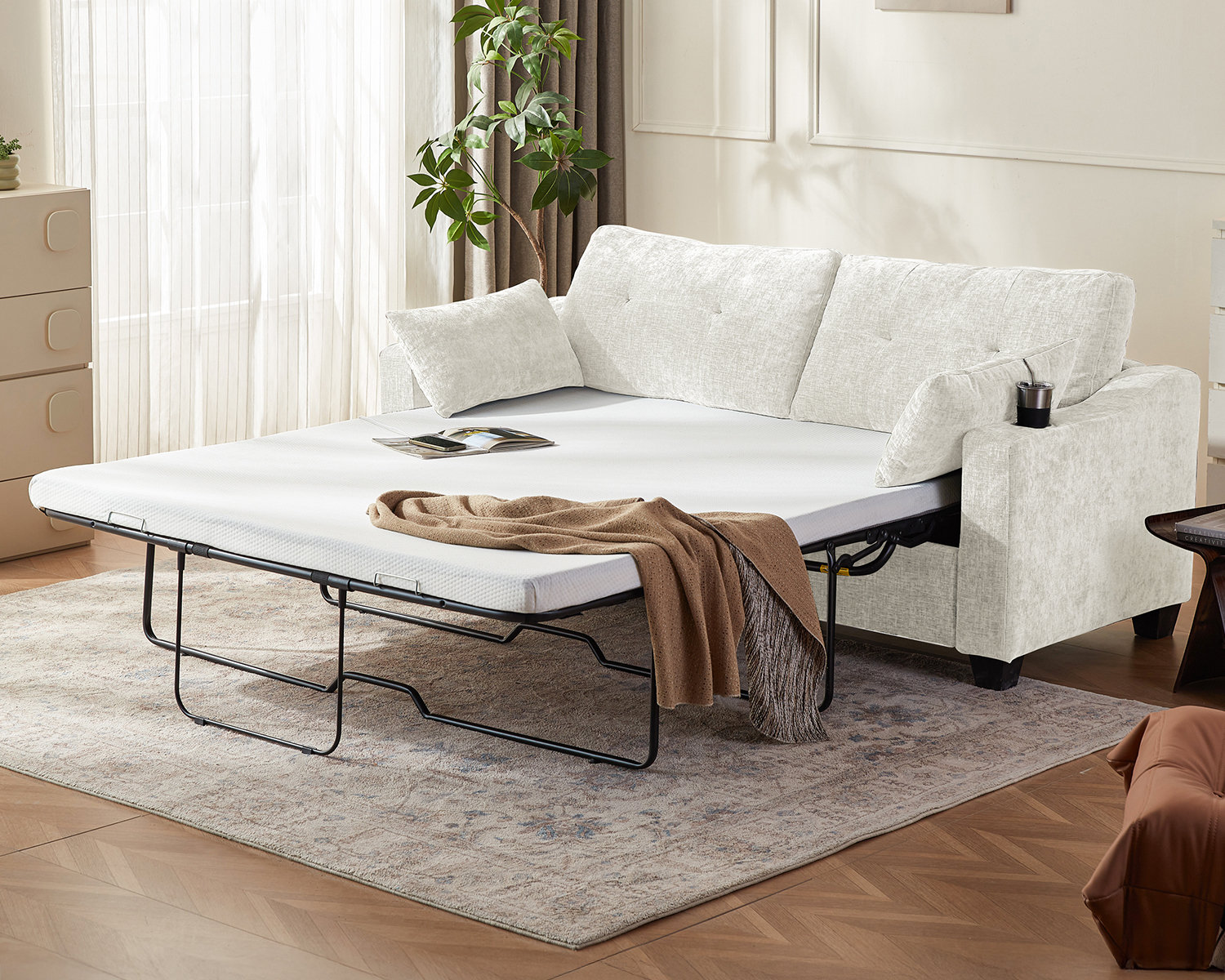 Hokku Designs Pull Out Sofa Bed Queen Size Sleeper Sofa, 2-in-1 ...