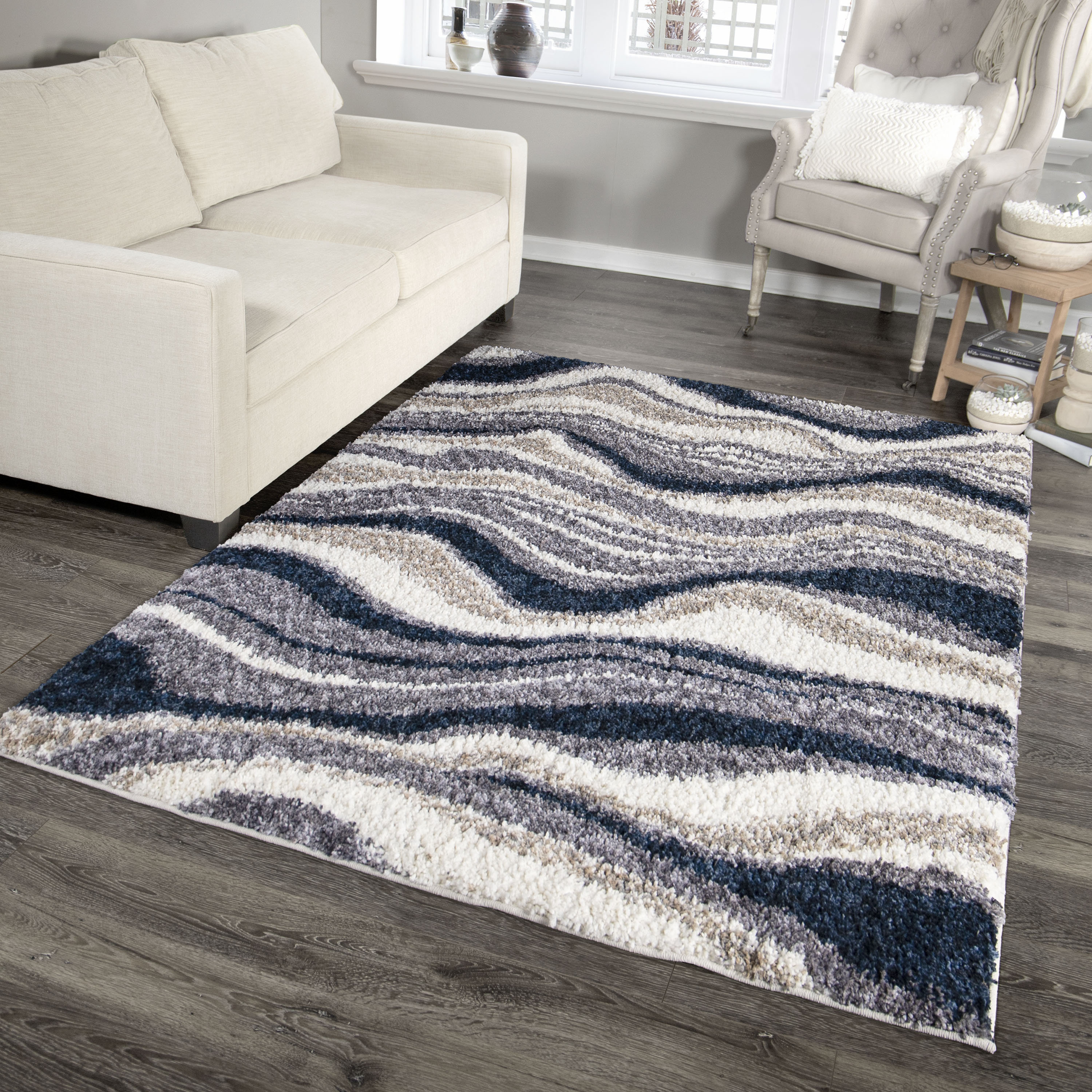 Wrought Studio™ Wrought Studio Avanelle Abstract Denim Shag Area Rug ...