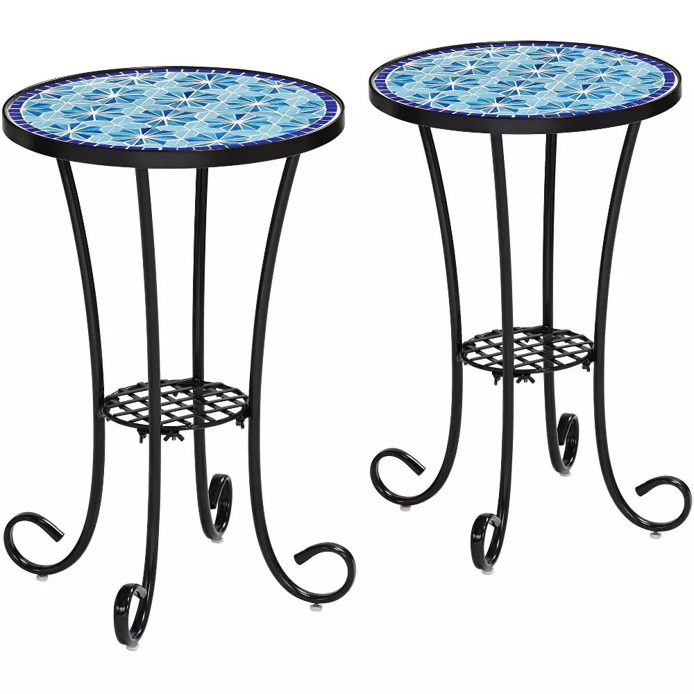Winston Porter Coastal Black Round Outdoor Decorative Side Table 14 ...