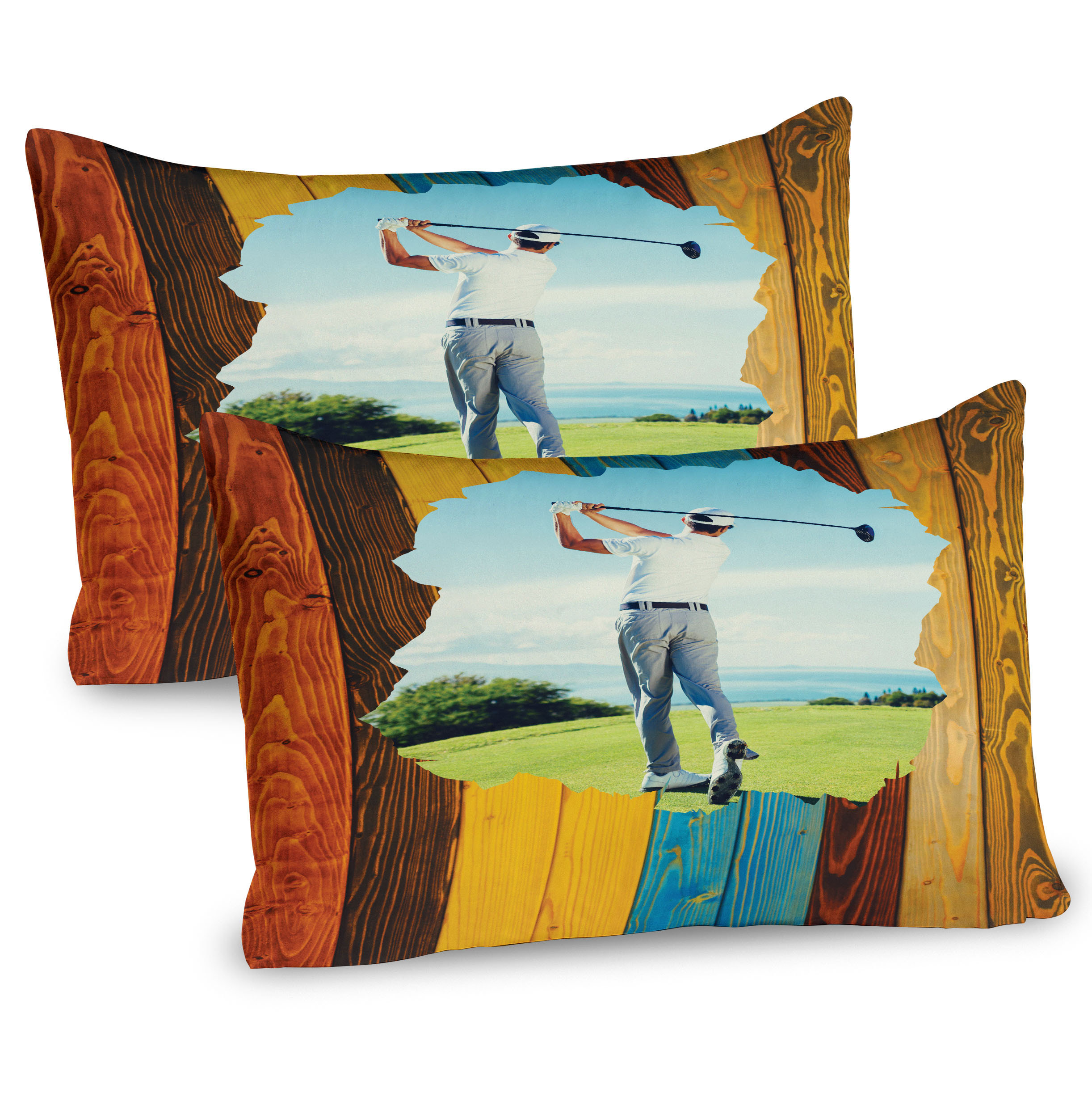 Ambesonne Golf Pillow Sham 2 Pack Back View of Golfer Man Wooden Blue ...
