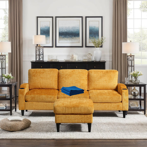 Latitude Run® 3-Seater Solid Wood Sofa with Chenille Fabric, Side ...
