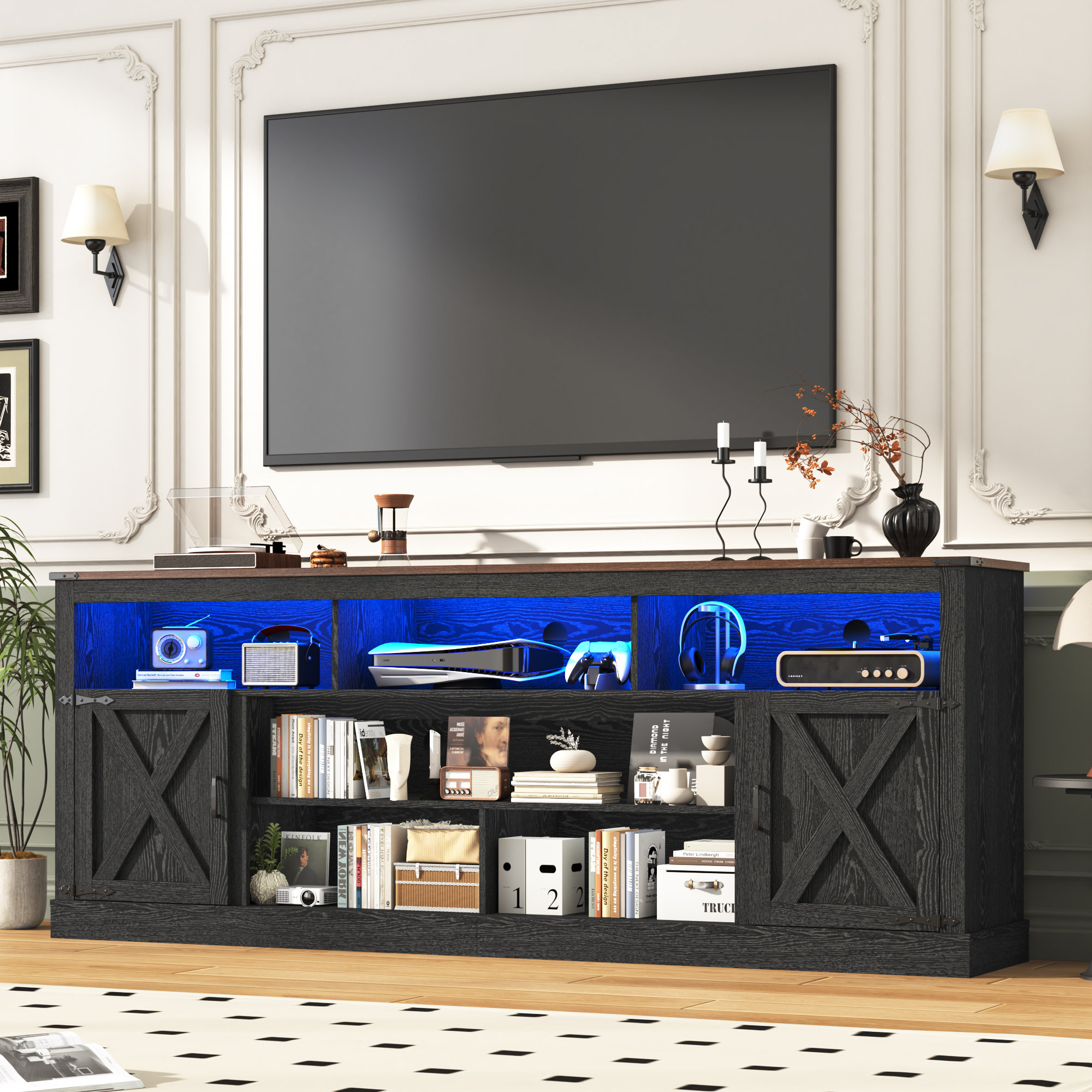 Wrought Studio™ Farmhouse TV Stand For Tvs, Rustic Entertainment Center ...