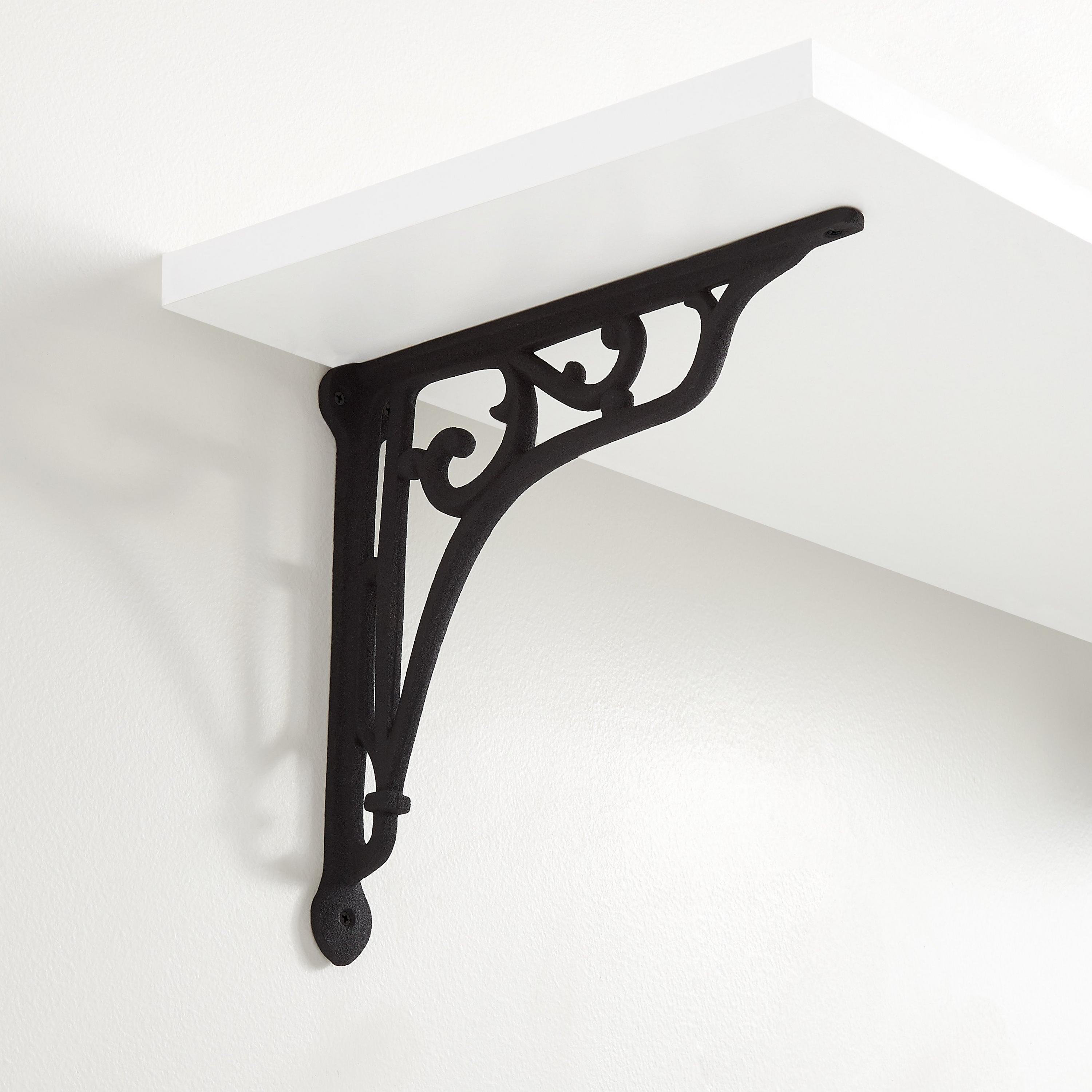 Signature Hardware Whorl Cast Iron Shelf Bracket - Black Powder Coat ...