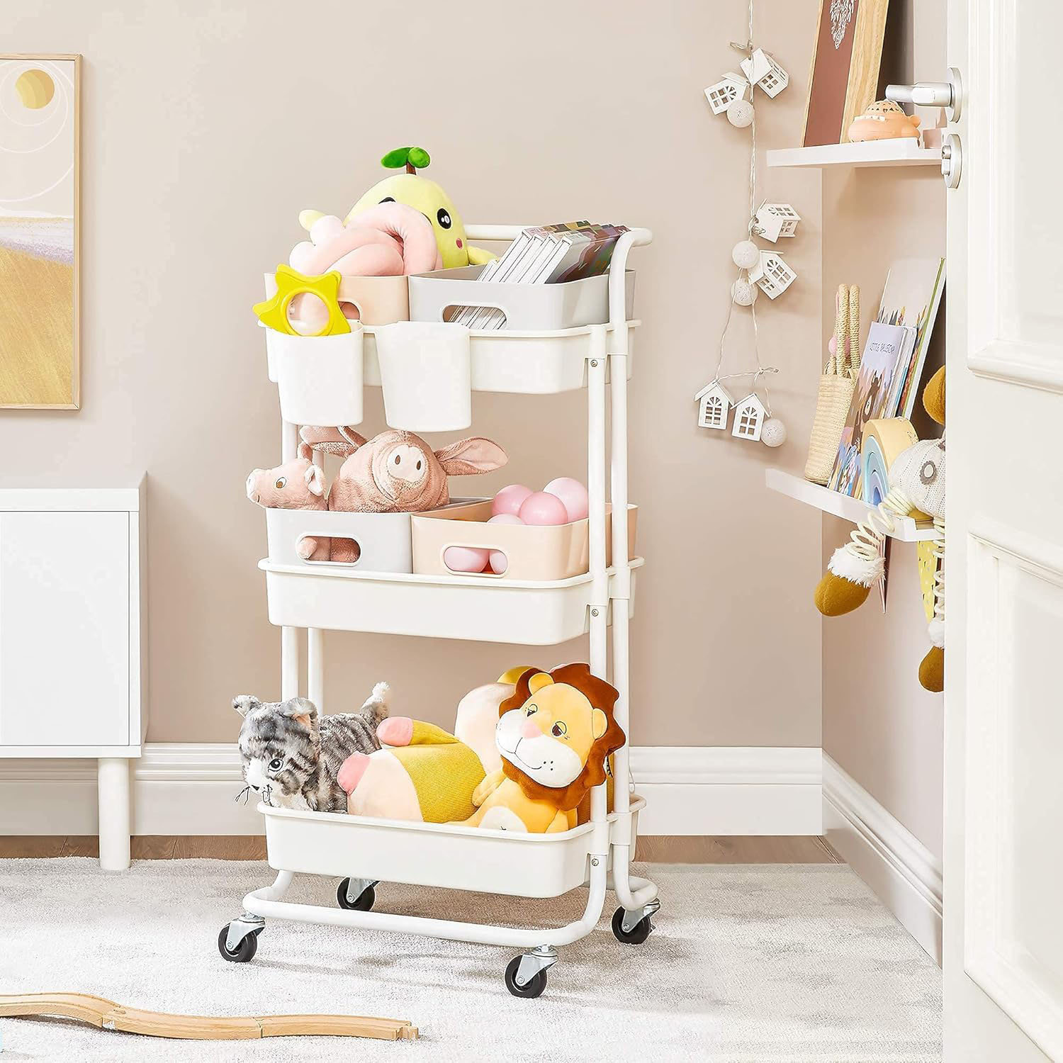 Rebrilliant Wine Rack And Glass Holders, Rolling Wine Cart For Kitchen ...