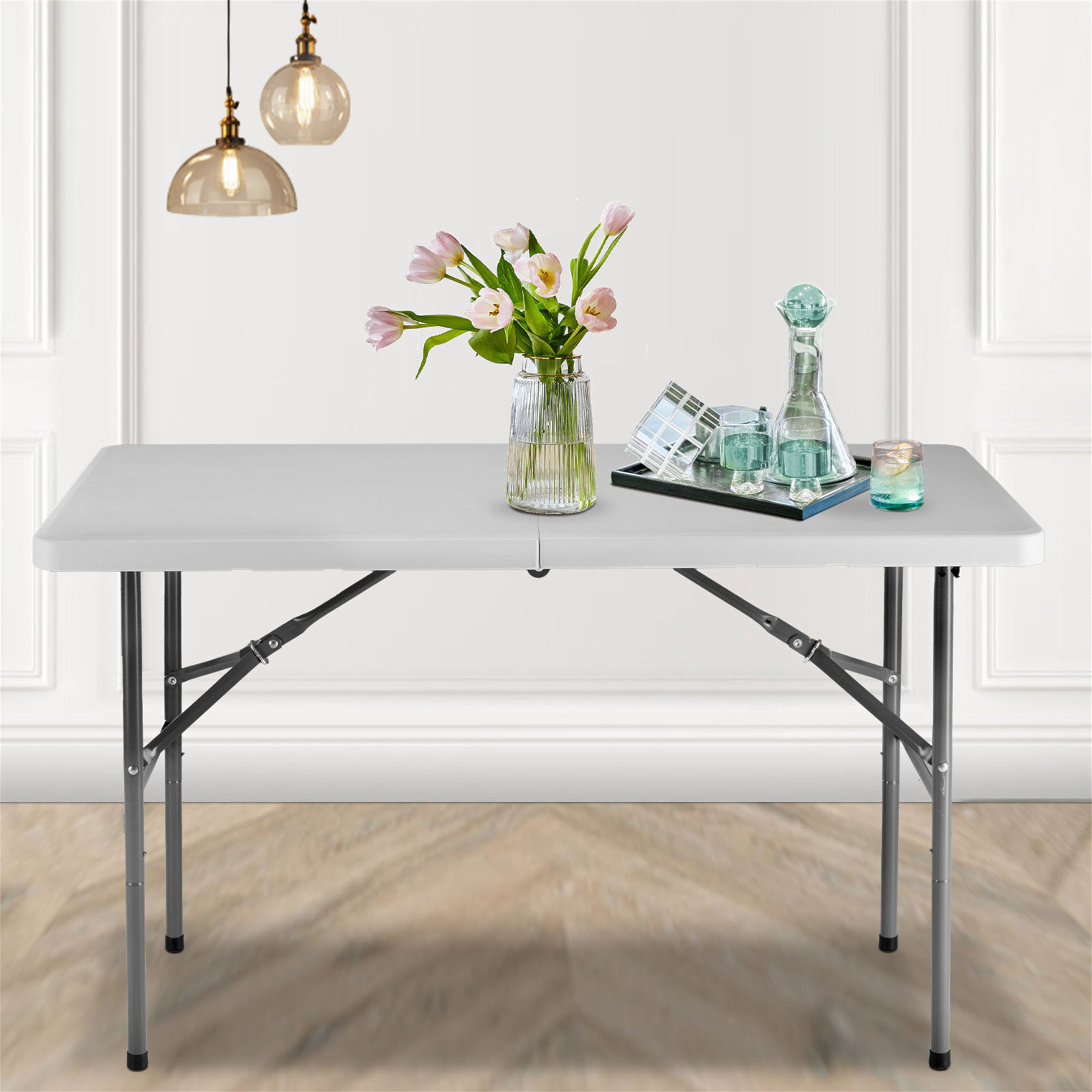 Arlmont & Co. 4Ft Folding Table Outdoor Indoor Heavy Duty Portable ...