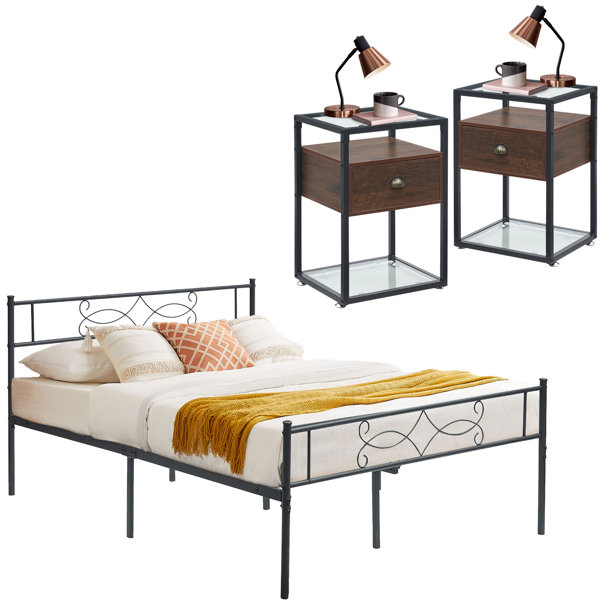 Lark Manor Alsa Bedroom Set Bed Frame And Nightstand 3 Piece(Set Of 3 ...