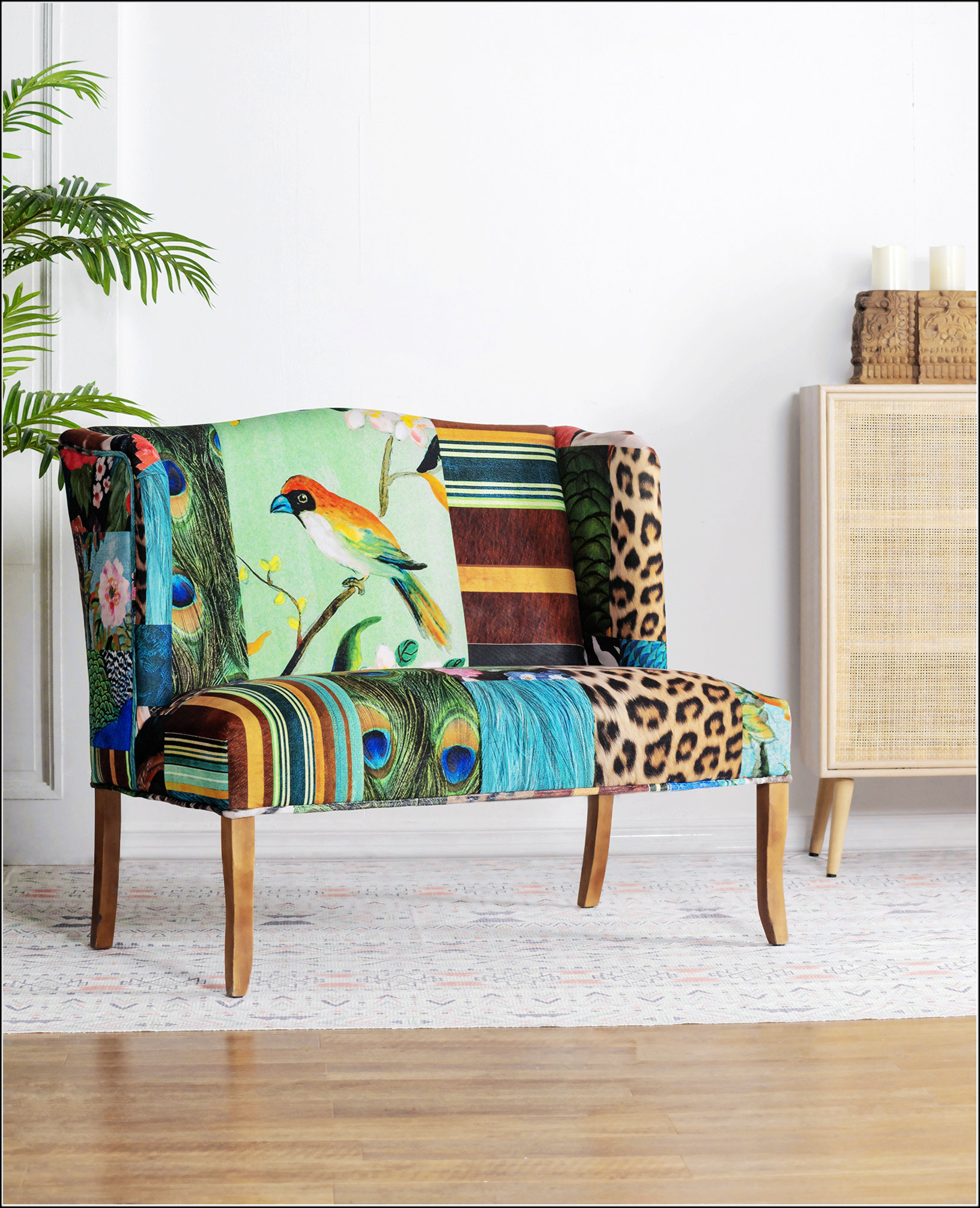 Dakota Fields Stylish Vesta Bird Collage Print Settee With Exotic ...