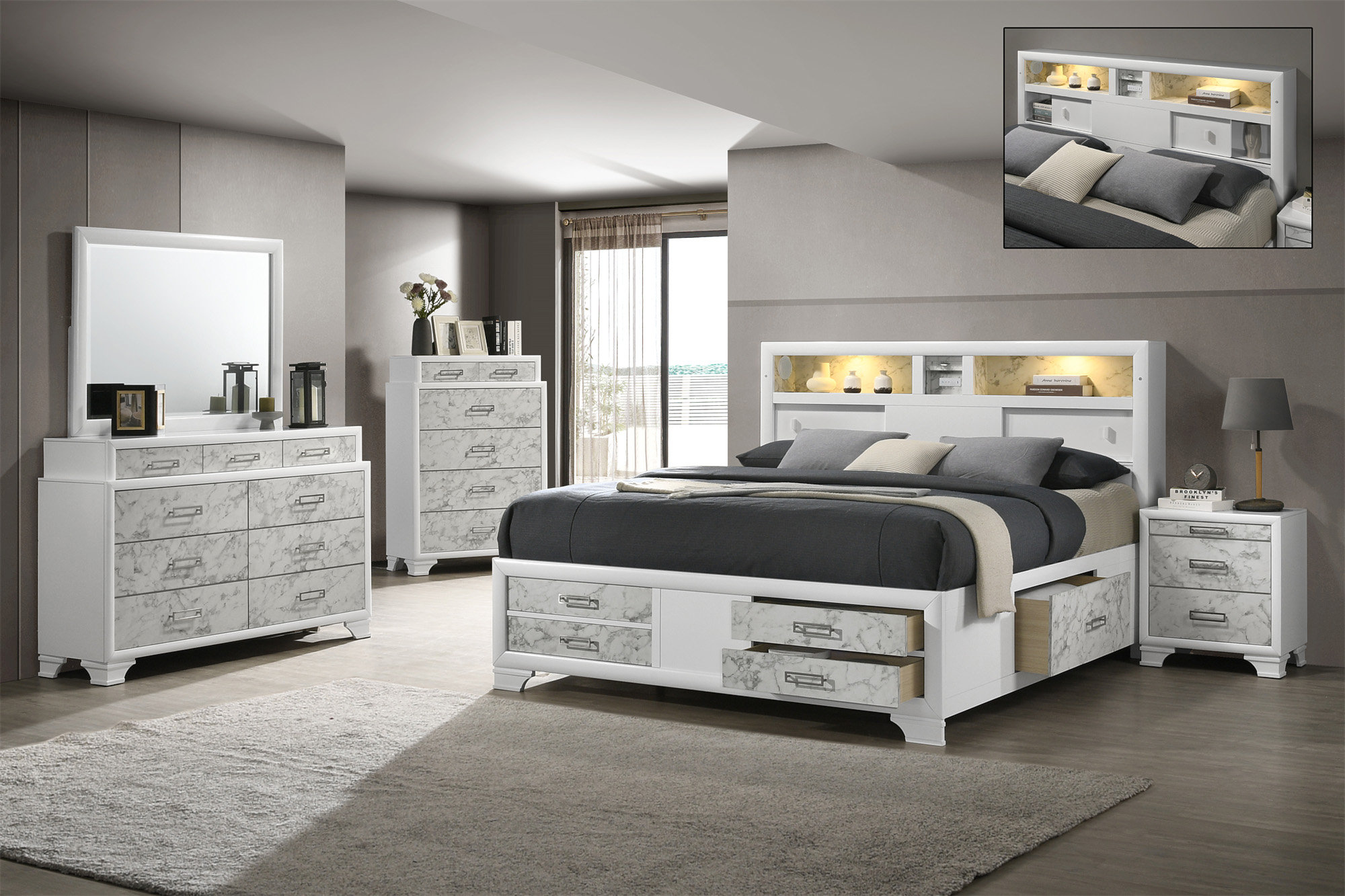 Charlton Home® Greerson Modern Style 5PC Bedroom Set Made With Wood ...