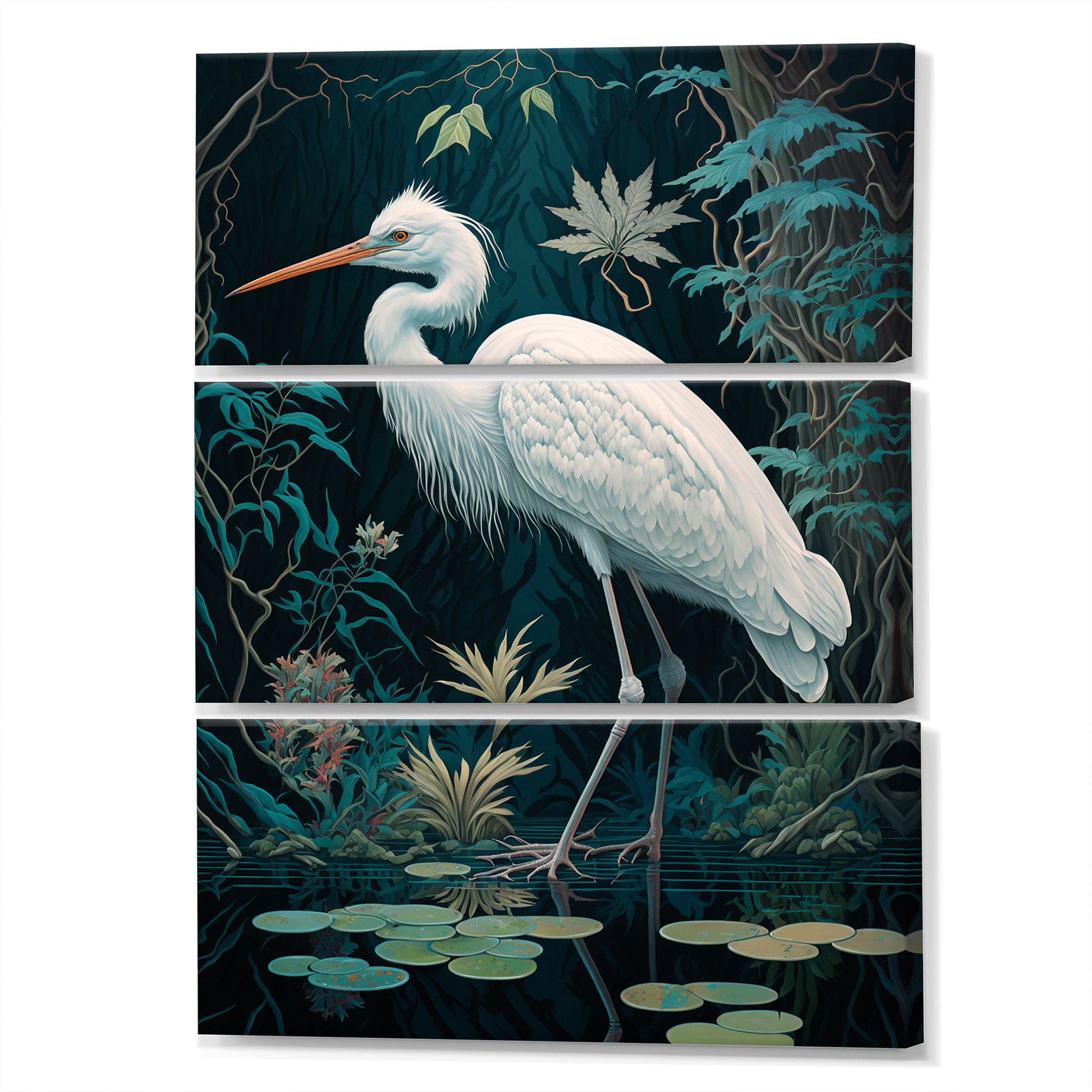 Design Art White Stork Standing In A Forest Pond I - Animals Bird ...