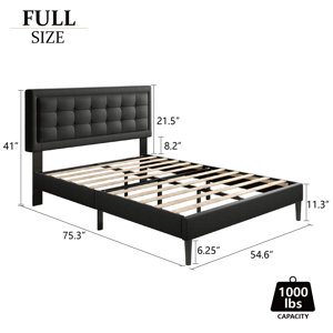 Ebern Designs Sebria Bed Frame with Velvet Upholstered Square Design ...