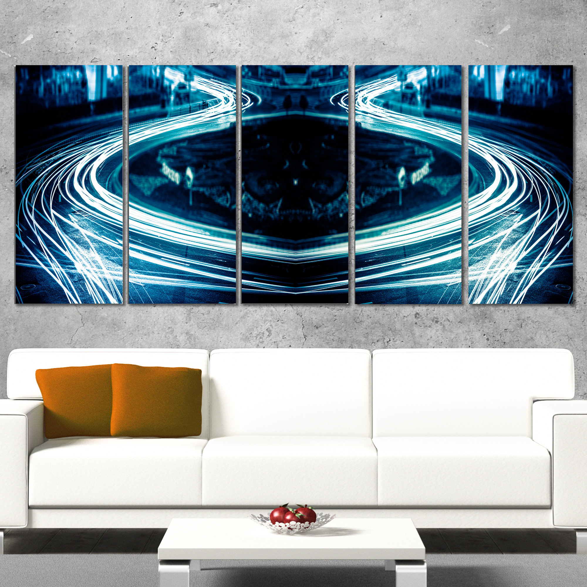 Design Art Blue Light Trails 5 Piece Graphic Art on Wrapped Canvas Set ...