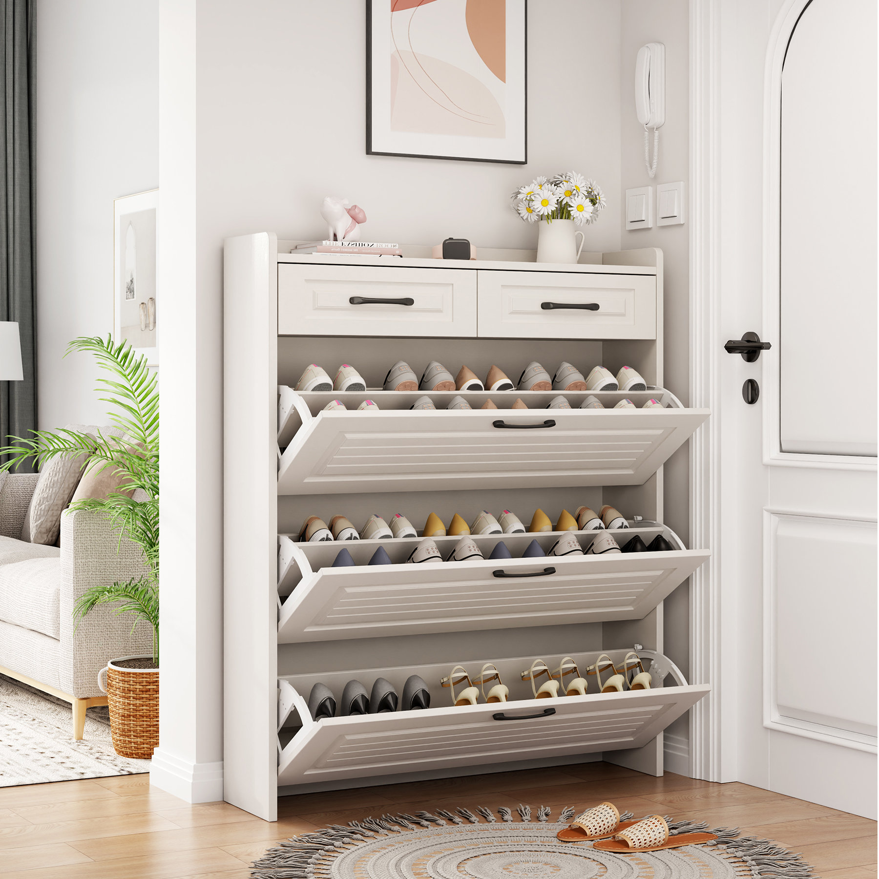 Red Barrel Studio® Shoe Storage Cabinet For Entryway With 3 Doors 2 ...