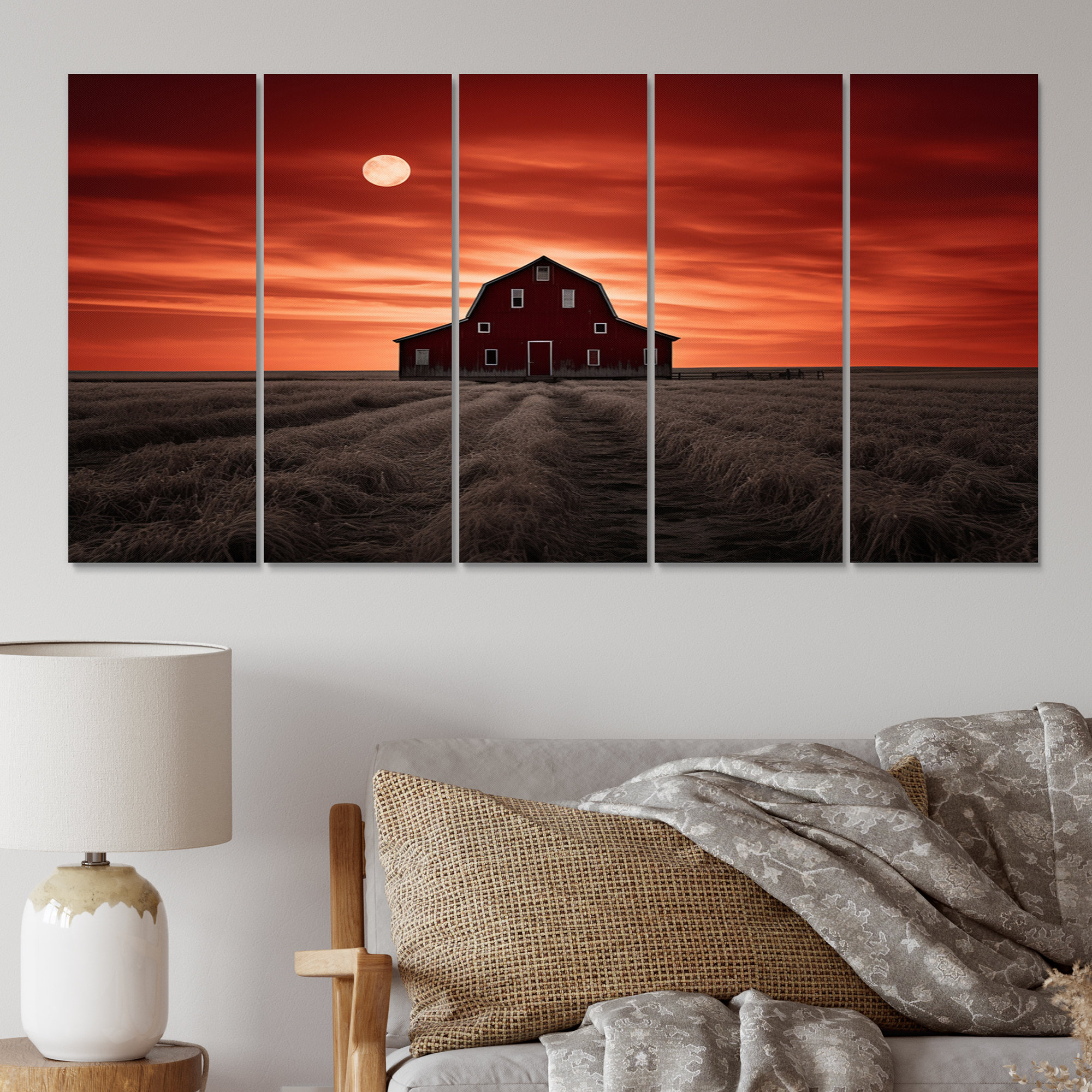 Gracie Oaks Barn Scenery At Dusk III On Canvas 5 Pieces Print | Wayfair