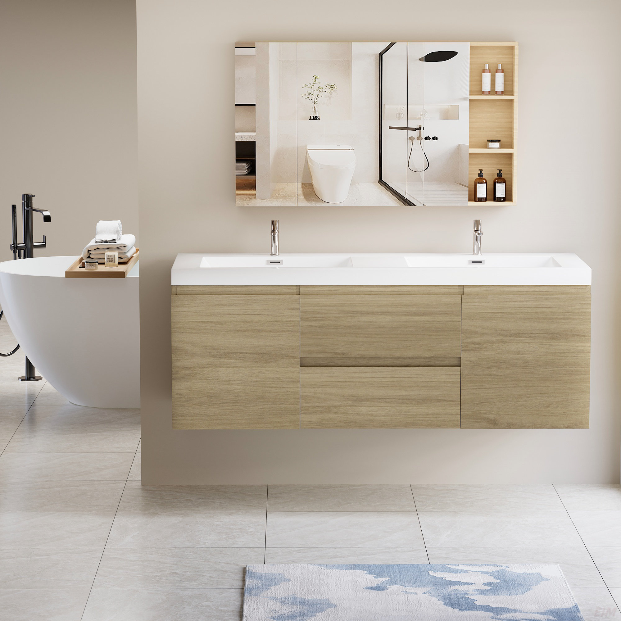 Hokku Designs 60" Floating Bathroom Vanity With Sink, Modern Wall ...