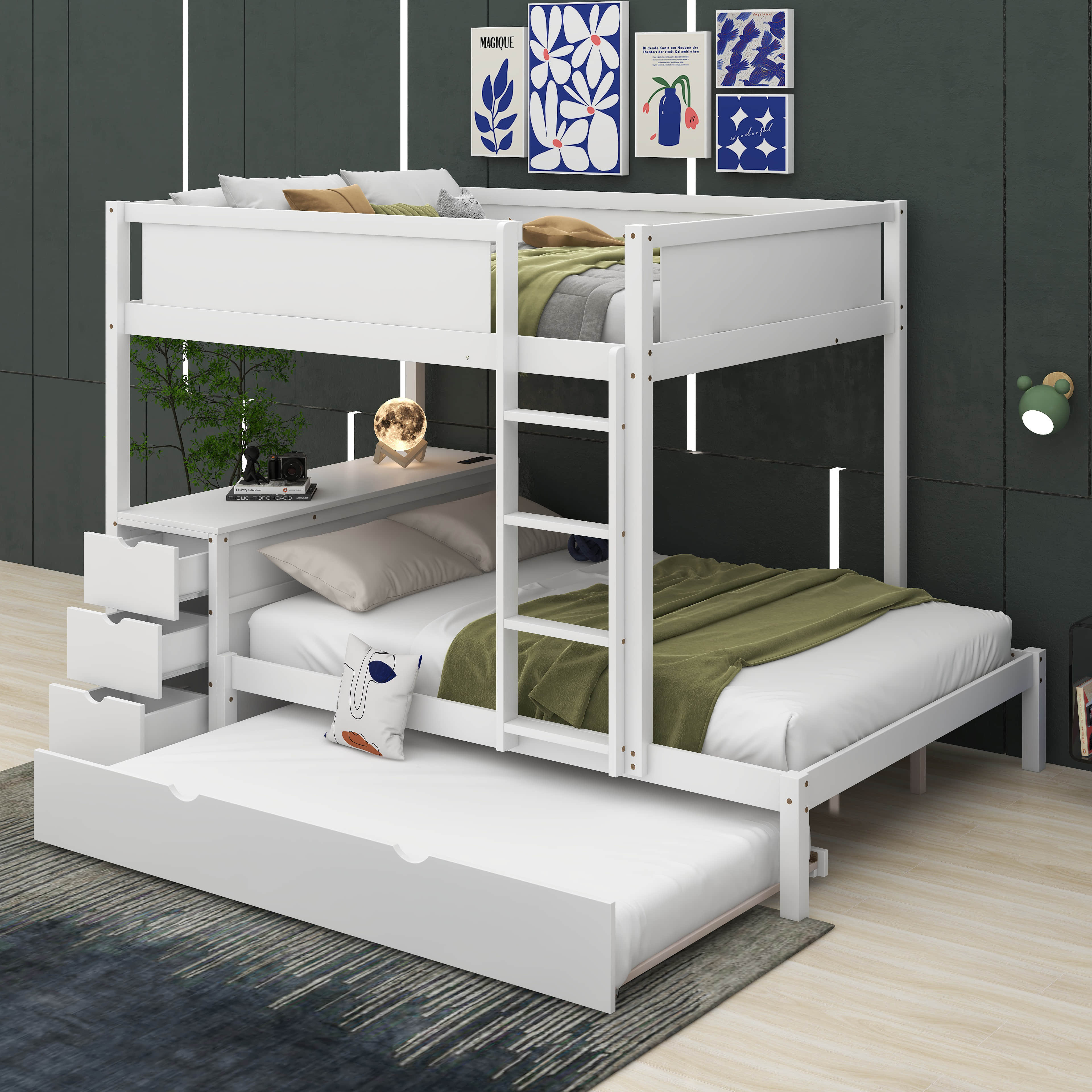 Harriet Bee Lit superposé Imante avec lit gigogne simple, rangement et ...