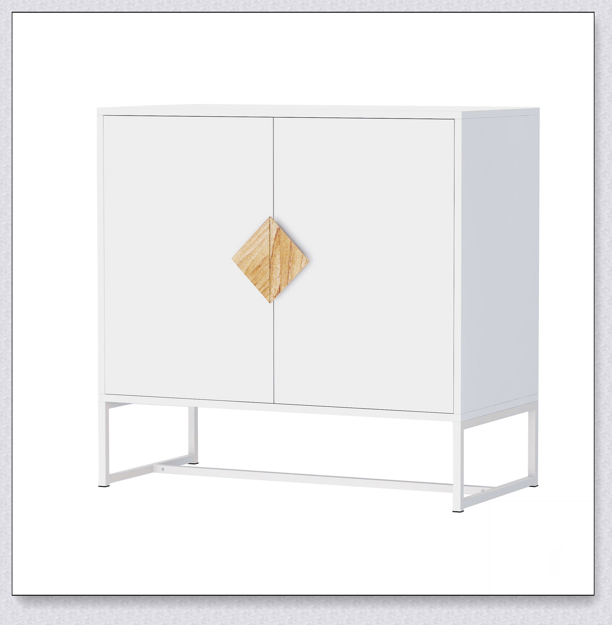 Ebern Designs Solid wood square shape handle 2 doors sideboard | Wayfair