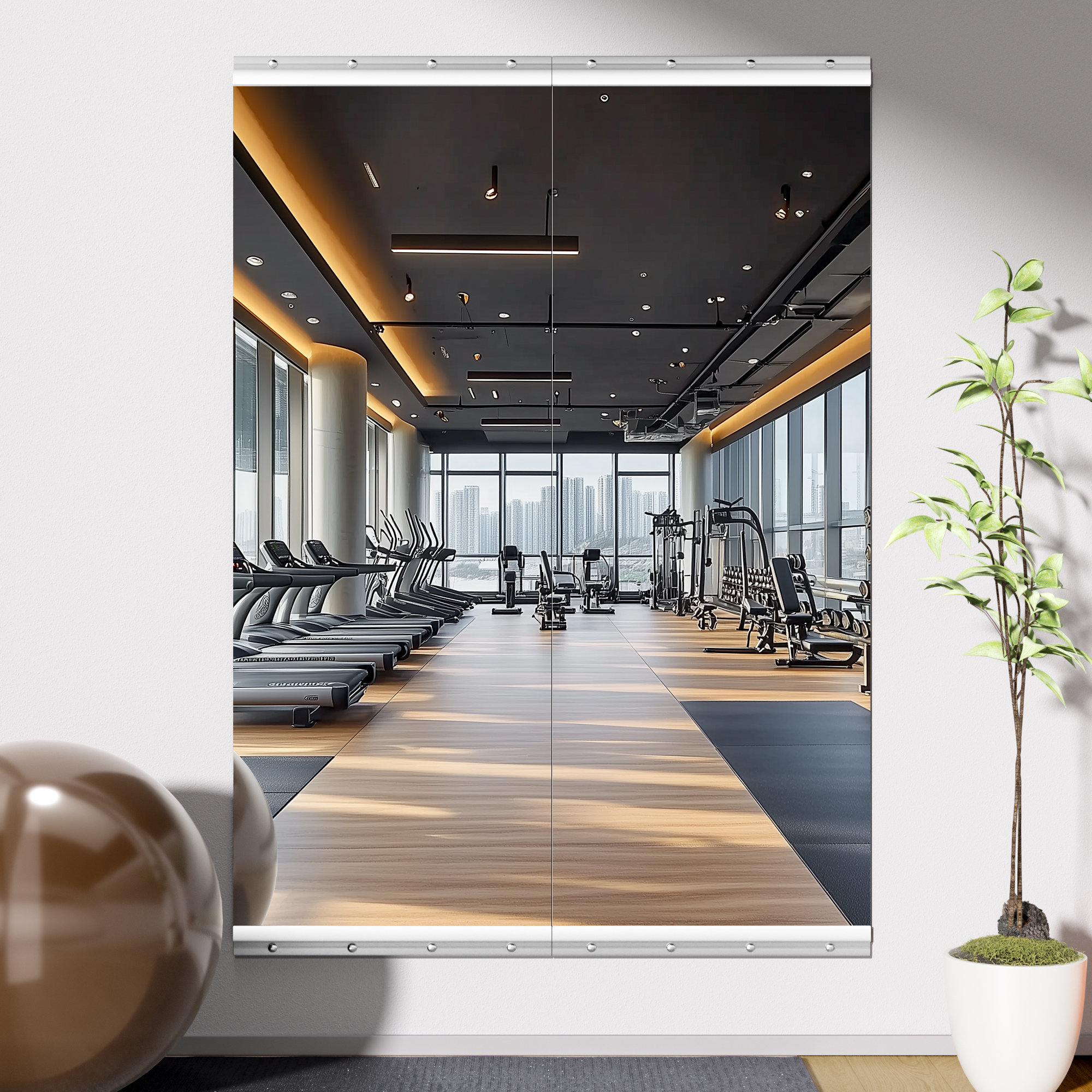 Ebern Designs Rectangle Full Length Metal Wall Mirror Set Home Gym ...