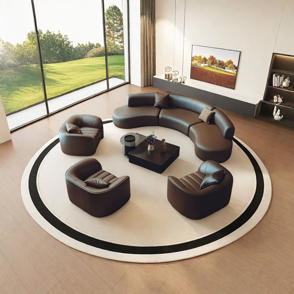 Walkoly Curved Semi-circle Brown Corner Sofa 5 - Piece Faux Leather ...