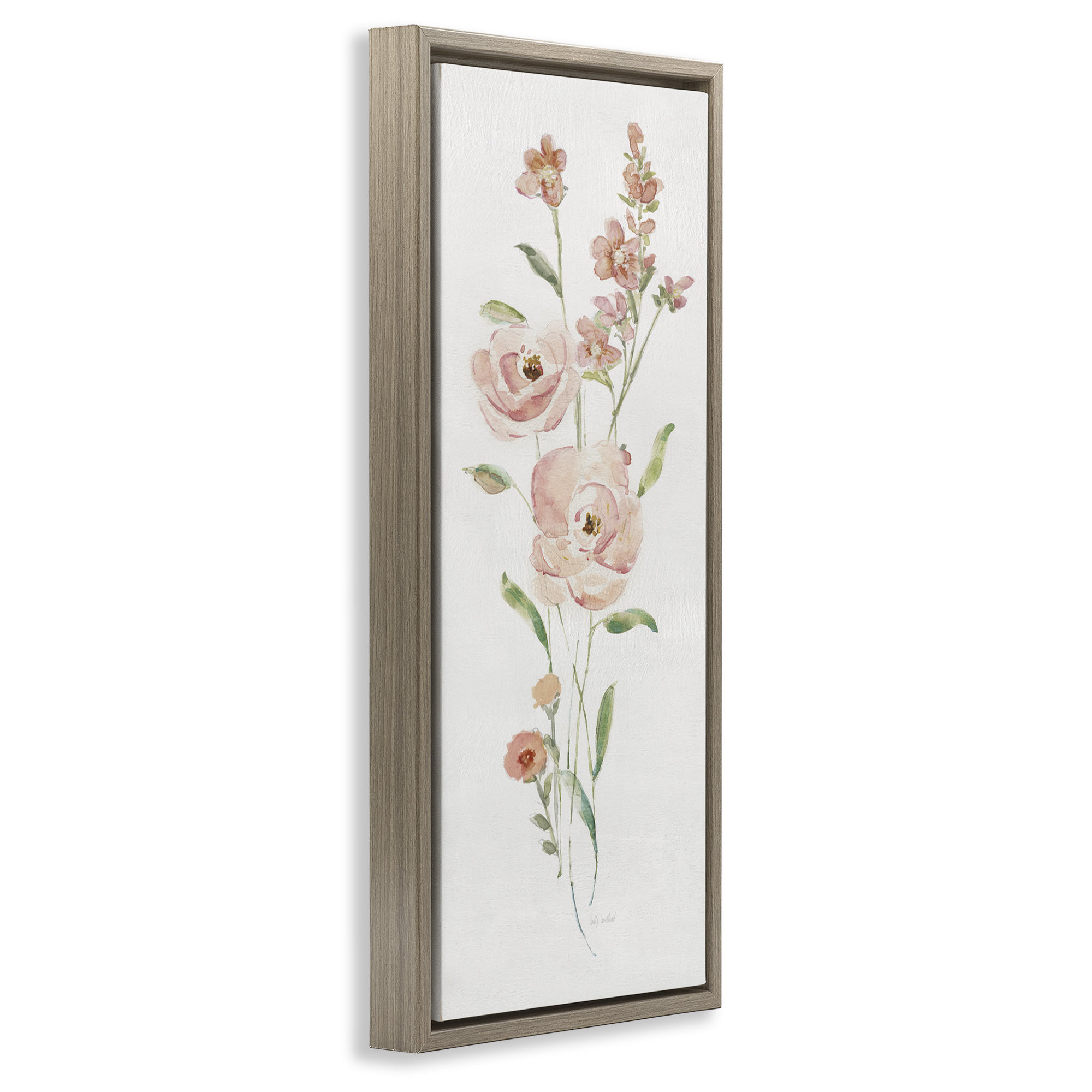 Red Barrel Studio® Pastel Rose Sprigs Framed Floater Canvas Wall Art by ...
