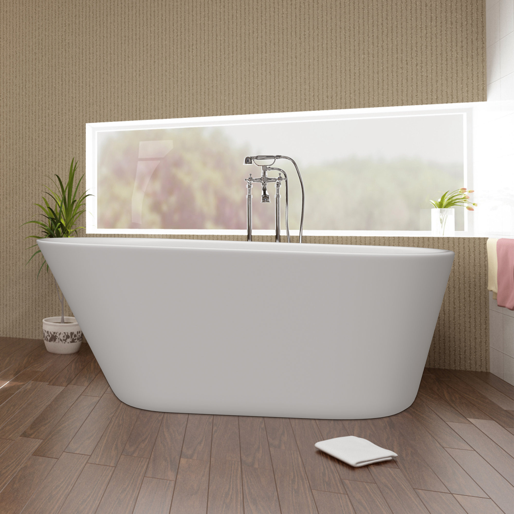Mokleba 65''L x30''W Freestanding Acrylic Slipper Soaking Bathtub ...