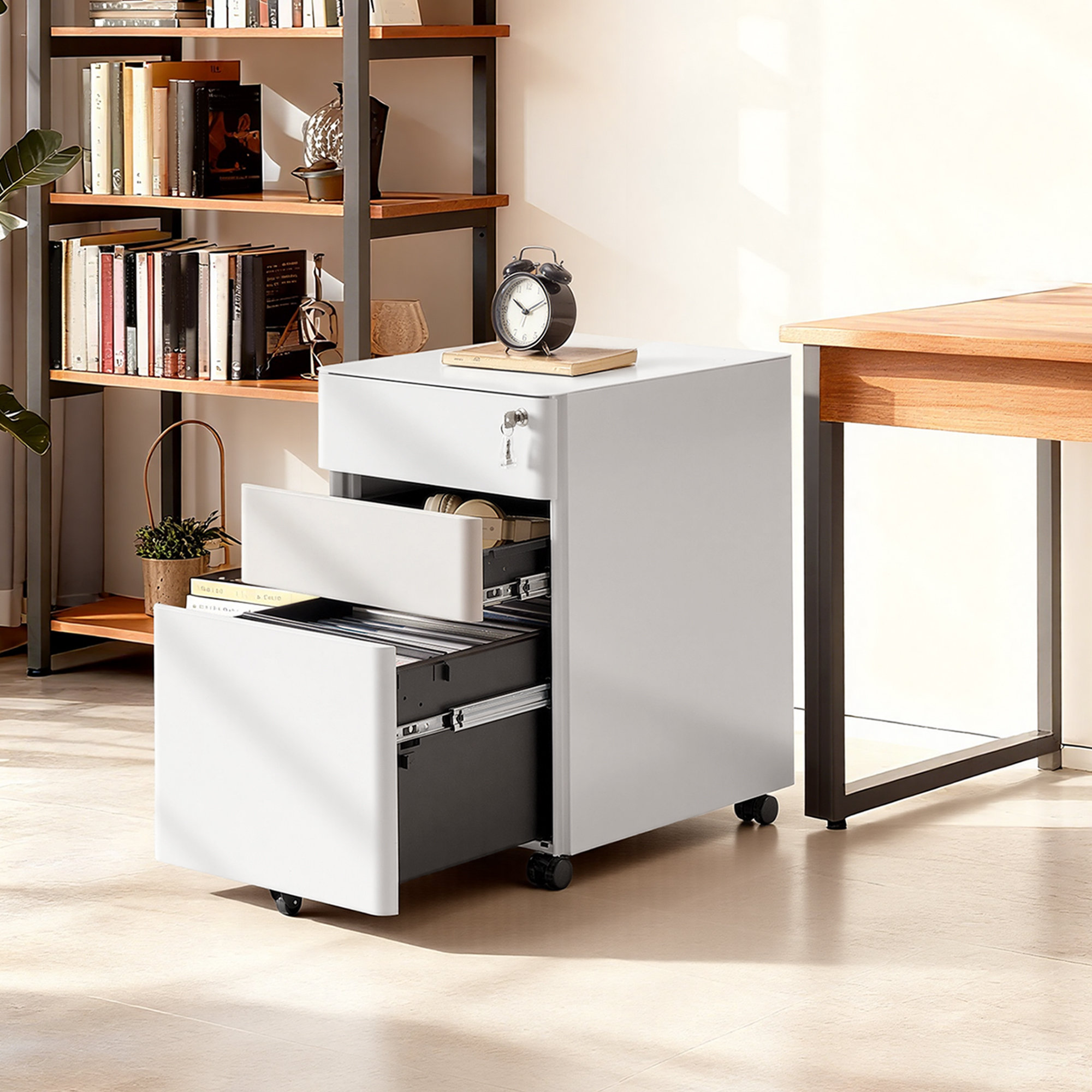 17 Stories Mobile Filing Cabinet With 3 Drawers, Lockable Metal Storage ...