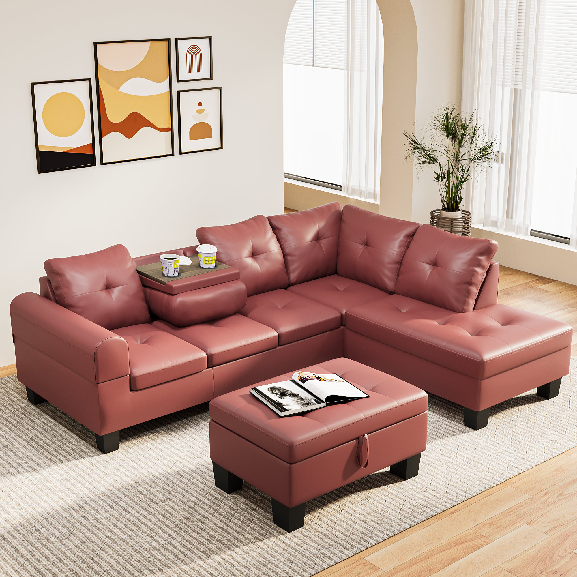 Ebern Designs Sectional Sofa Furniture Sets, 3PCS L-Shape Sectional Set ...
