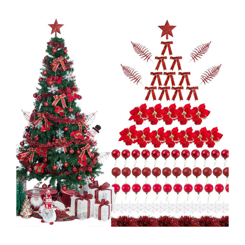 NOMBEL 94 PCS Christmas Tree Ornaments Set with Glitter Poinsettia ...