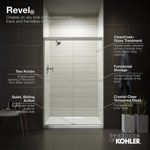 Kohler Revel 59.63" x 70" Double Sliding Shower Door with CleanCoat ...