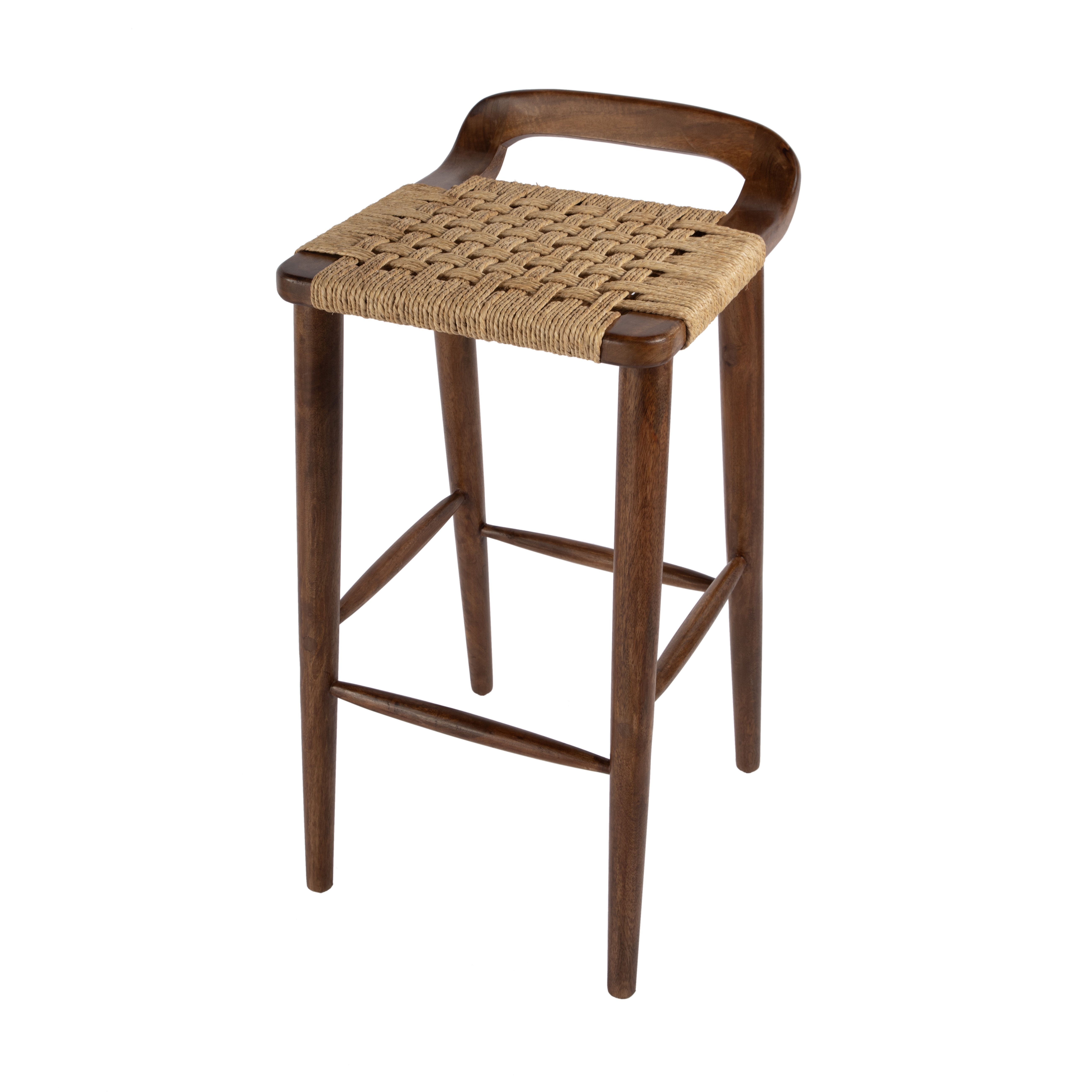 Bayou Breeze Carlvin 30 in. Seat Height Wood and Jute Woven Low Back ...